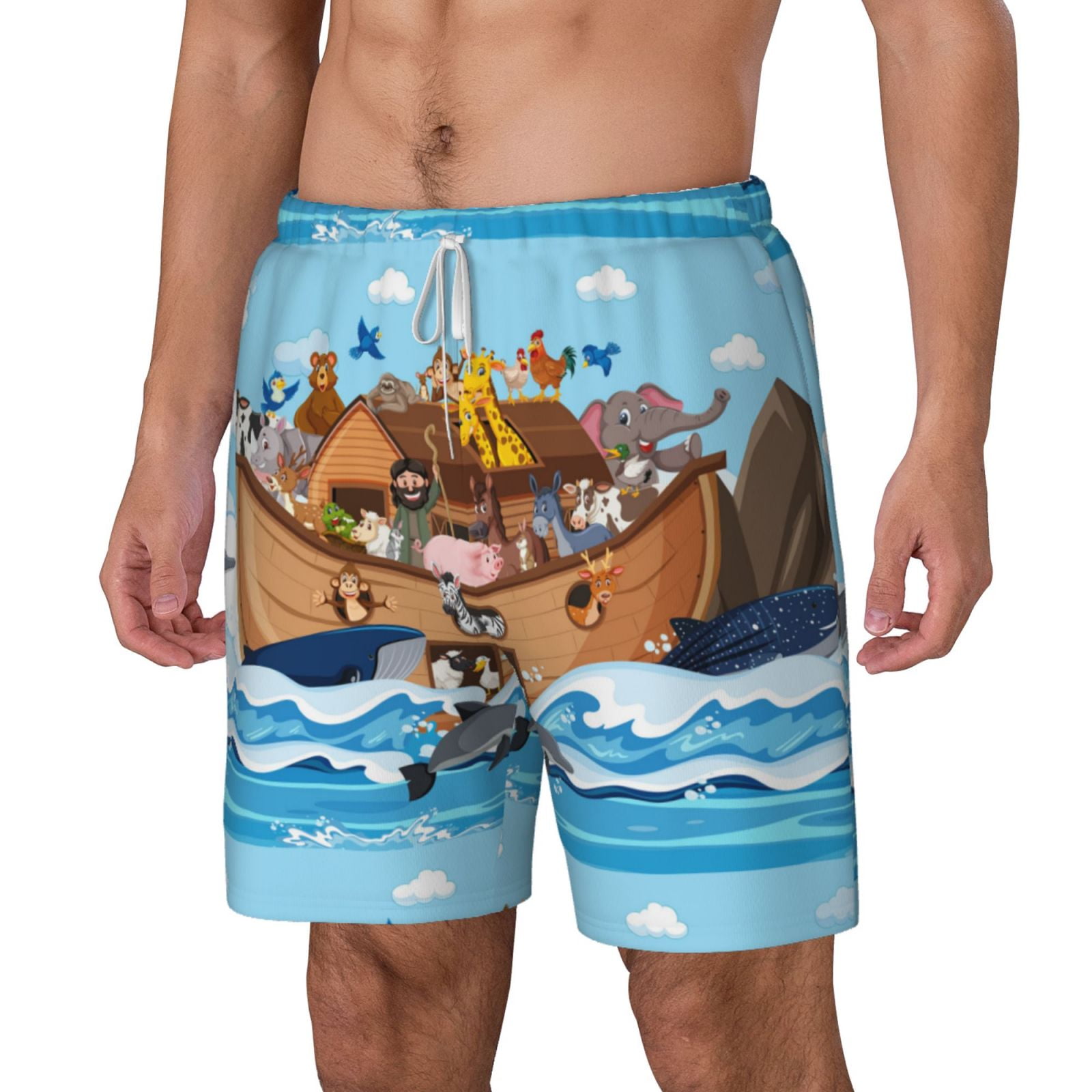 Goofa Animals on Noah's Ark Floating Printed Men's Swim Trunks Board ...