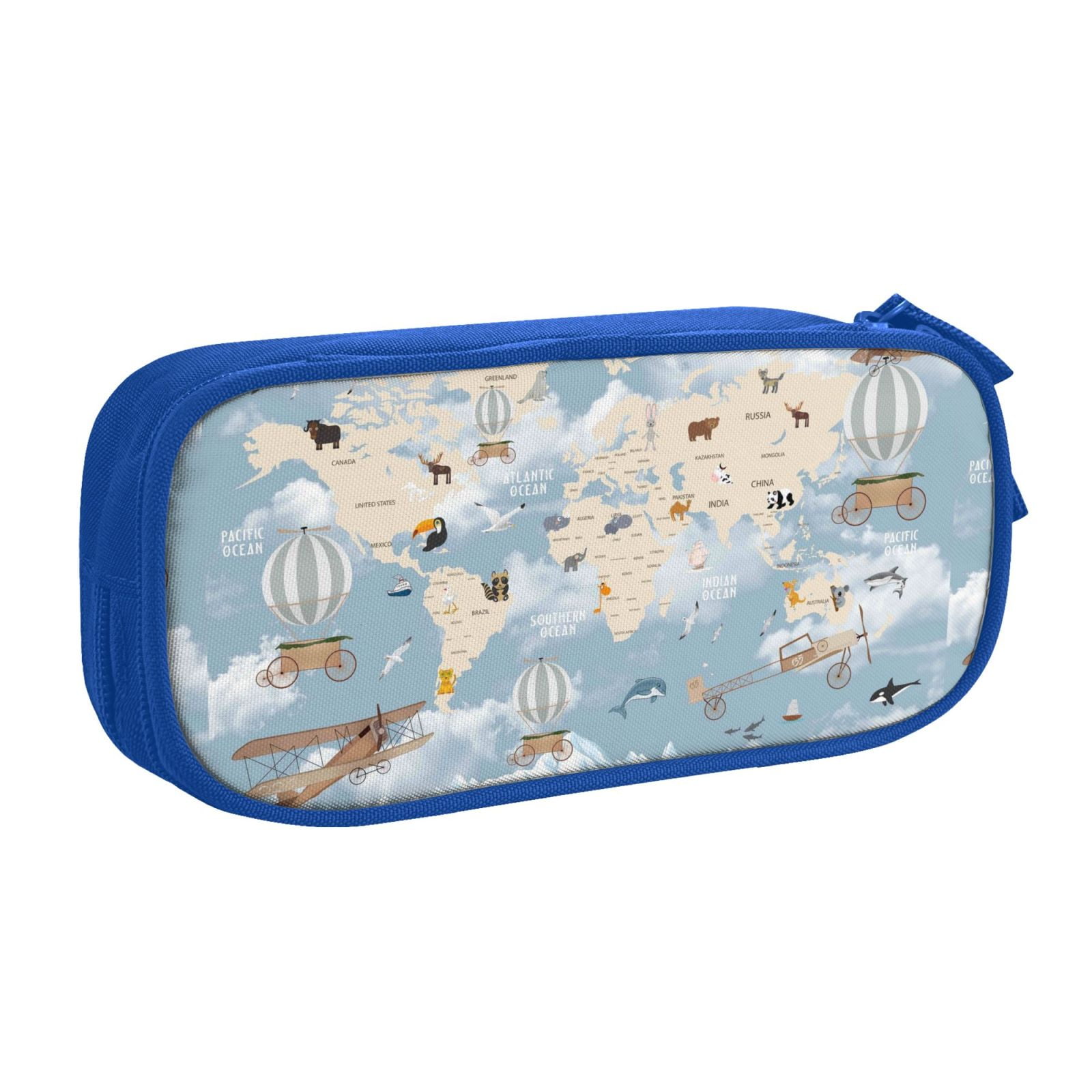 Goofa Animals Travel World Map Pattern Big Capacity Pencil Pen Case ...
