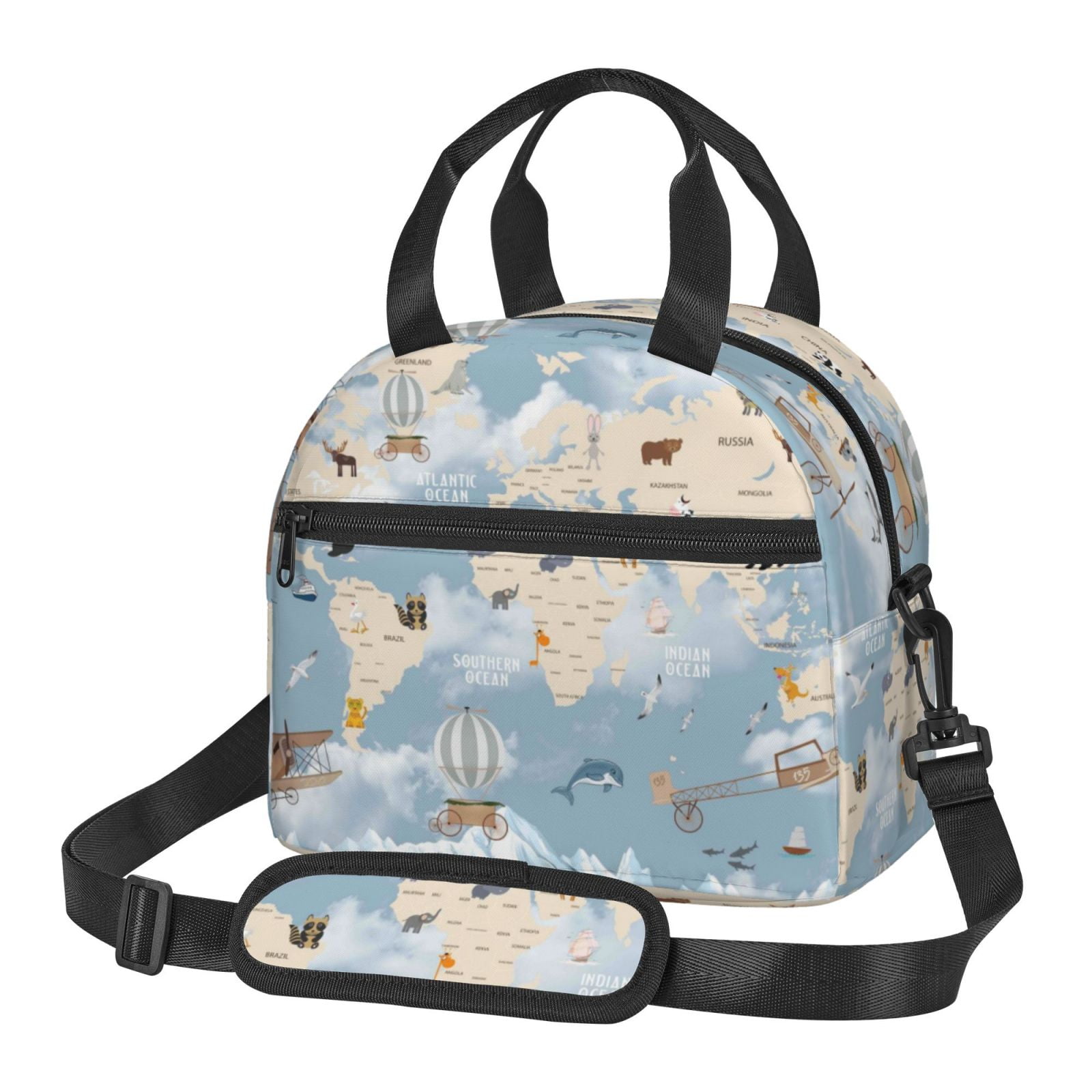 Goofa Animals Travel World Map Pattern Lunch Bag ,Insulated Lunch Box ...