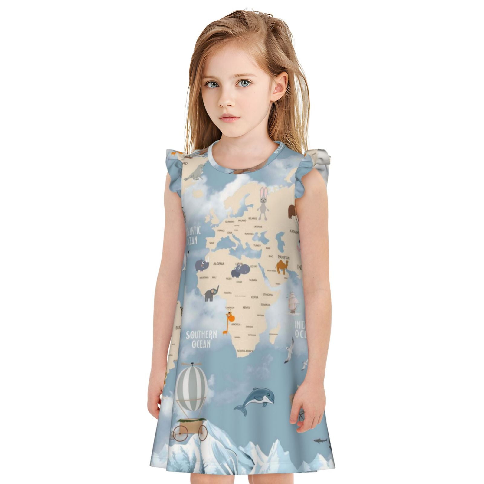 Goofa Animals Travel World Map Pattern Sweet & Sassy Girls' Nightgowns ...