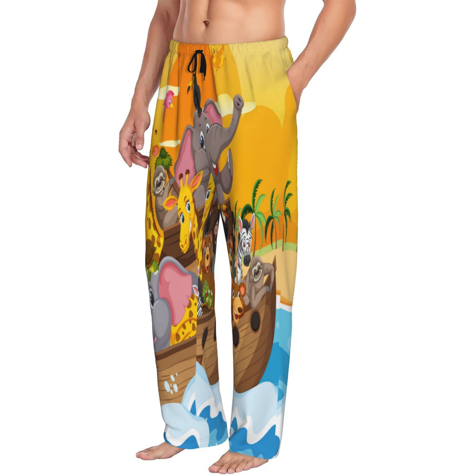 Goofa Animals on Noah's Ark1 Printed Soft Pajama Pants for Men, Wide ...
