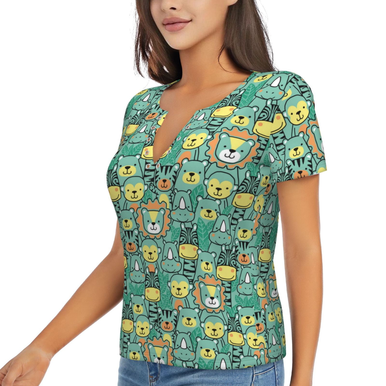 Goofa Animals with Leaf Pattern Womens Deep V Neck Low Cut Tops Casual ...