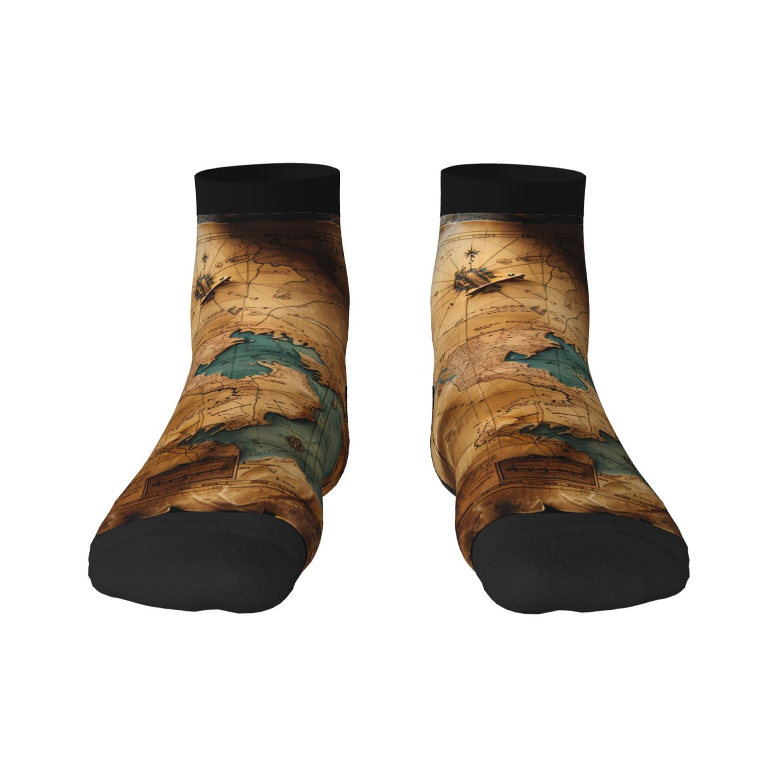 Goofa Antique Map Adventure Scene Pattern Non Slip Socks with Grips for ...