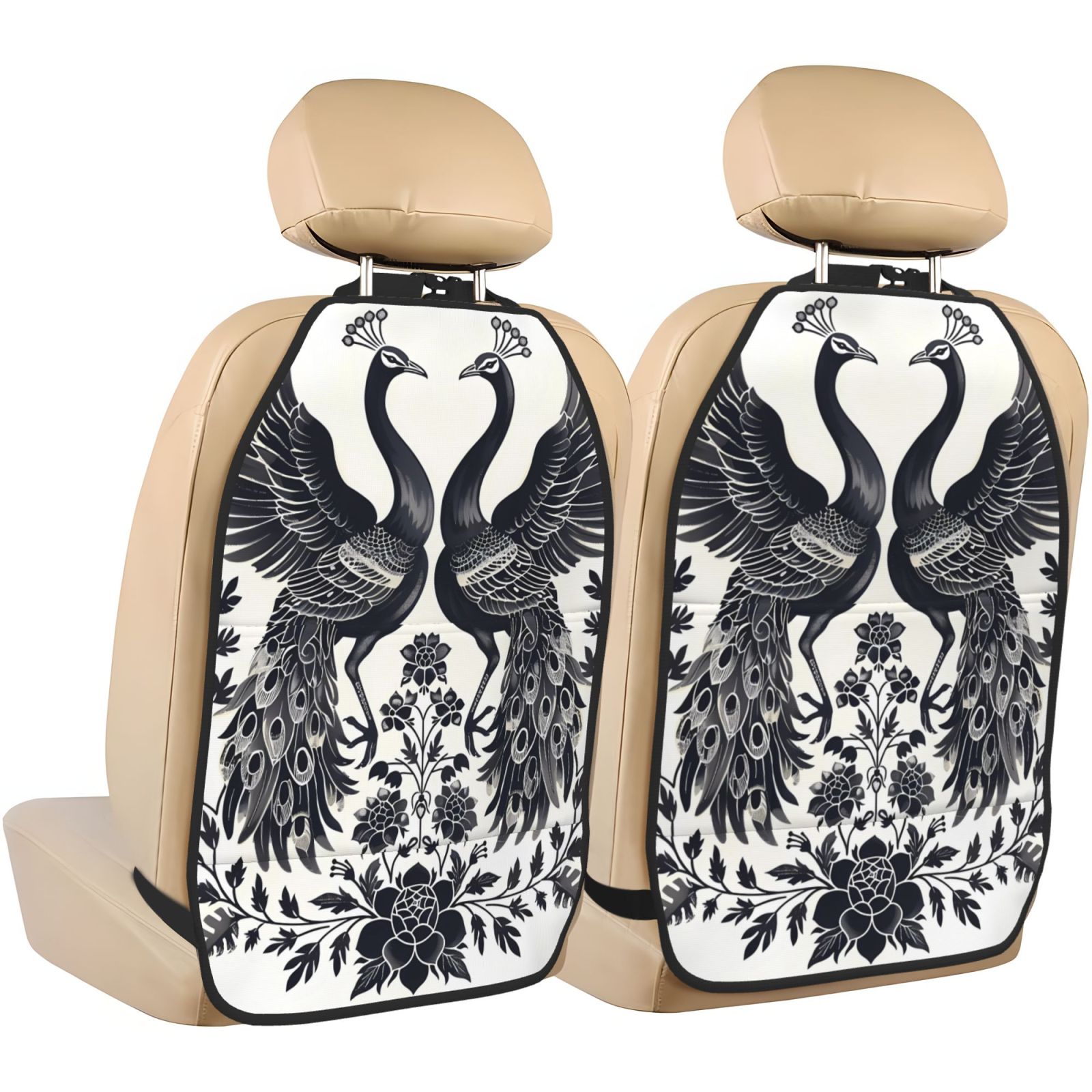 Goofa Artistic Black White Peacocks Pattern Car Back Seat Protector for ...