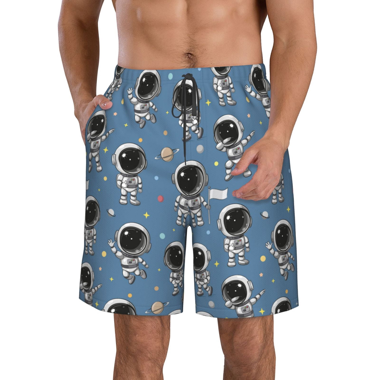 Goofa Astronaut Printed Mens Swim Trunks Summer Quick Dry Short Beach ...