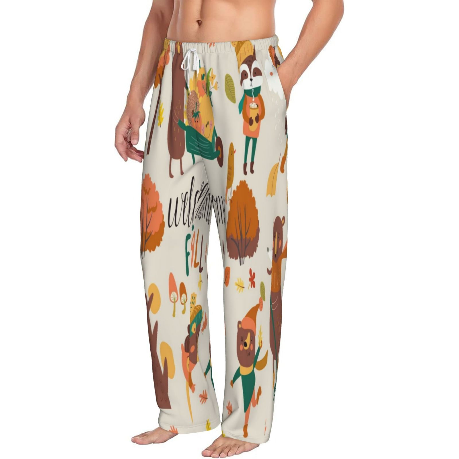 Goofa Autumn In The Forest Printed Soft Pajama Pants for Men, Wide Leg ...