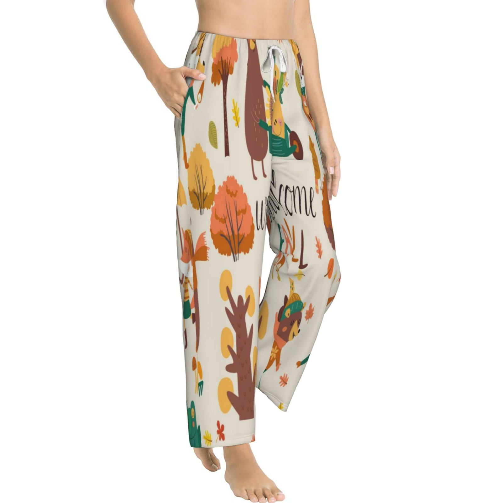Goofa Autumn In The Forest Printed Soft Pajama Pants for Women, Wide ...
