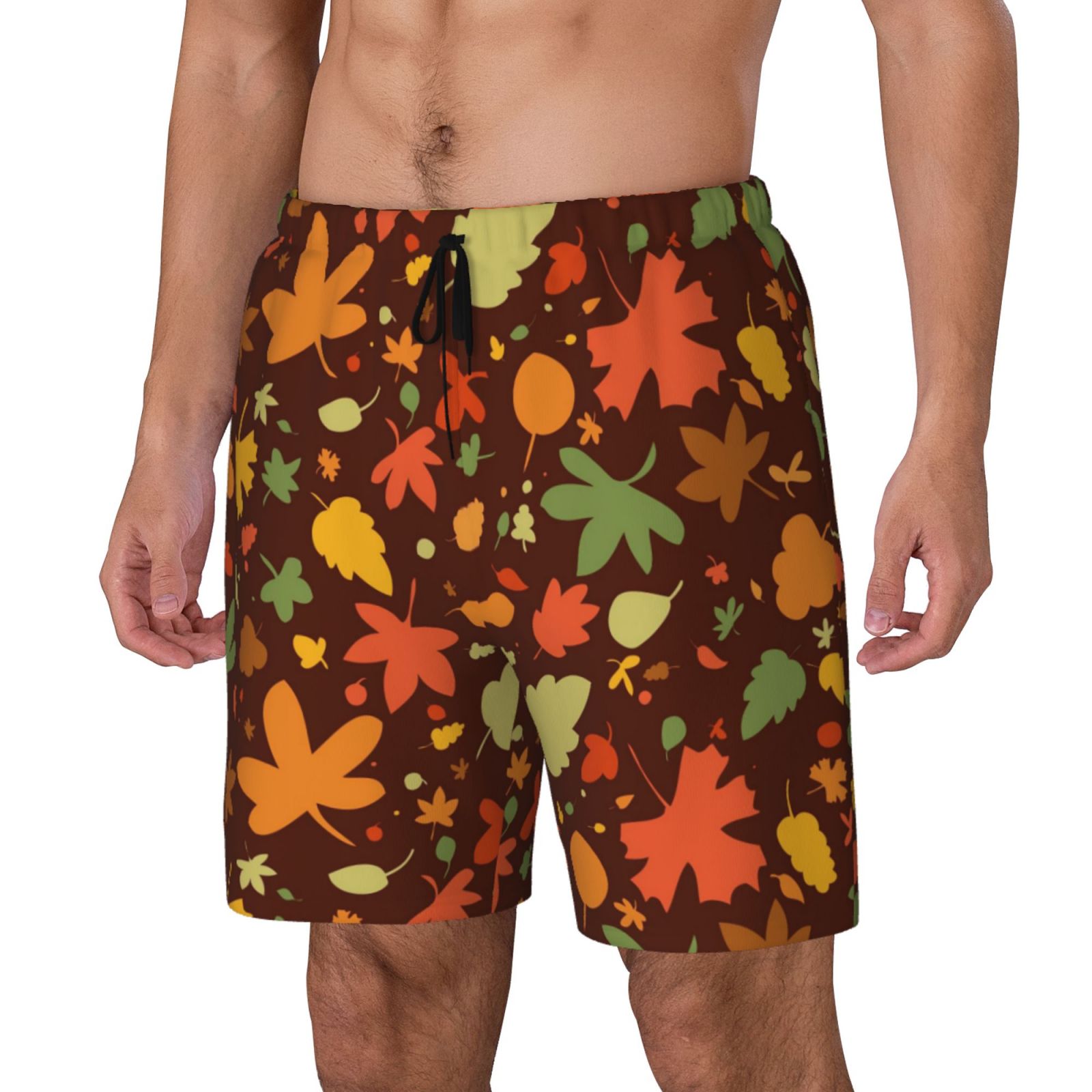 Goofa Autumn Leaves Printed Men's Swim Trunks Board Shorts Quick Dry ...