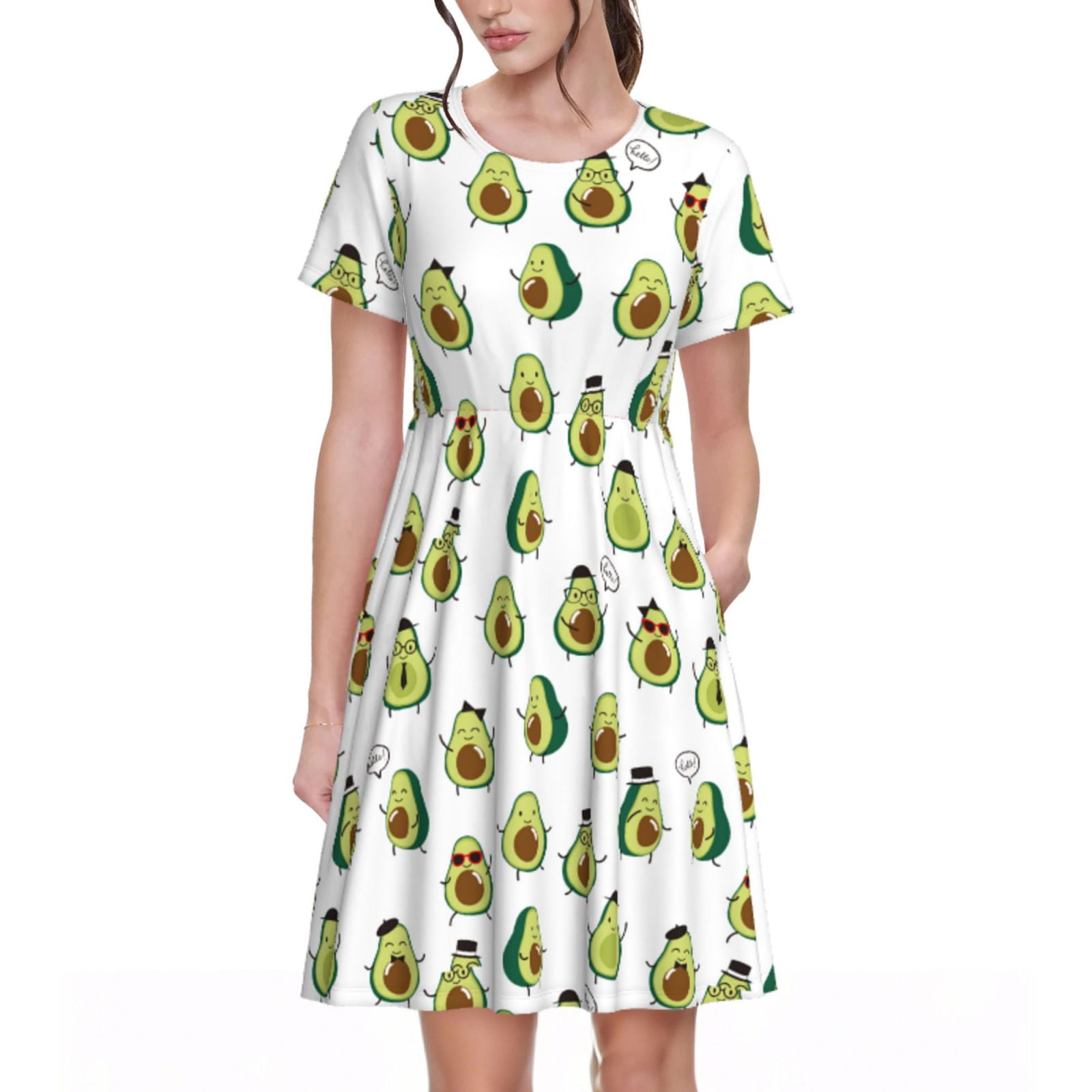 Goofa Avocado Friends Pattern Women Summer Short Sleeve Midi Dress with ...