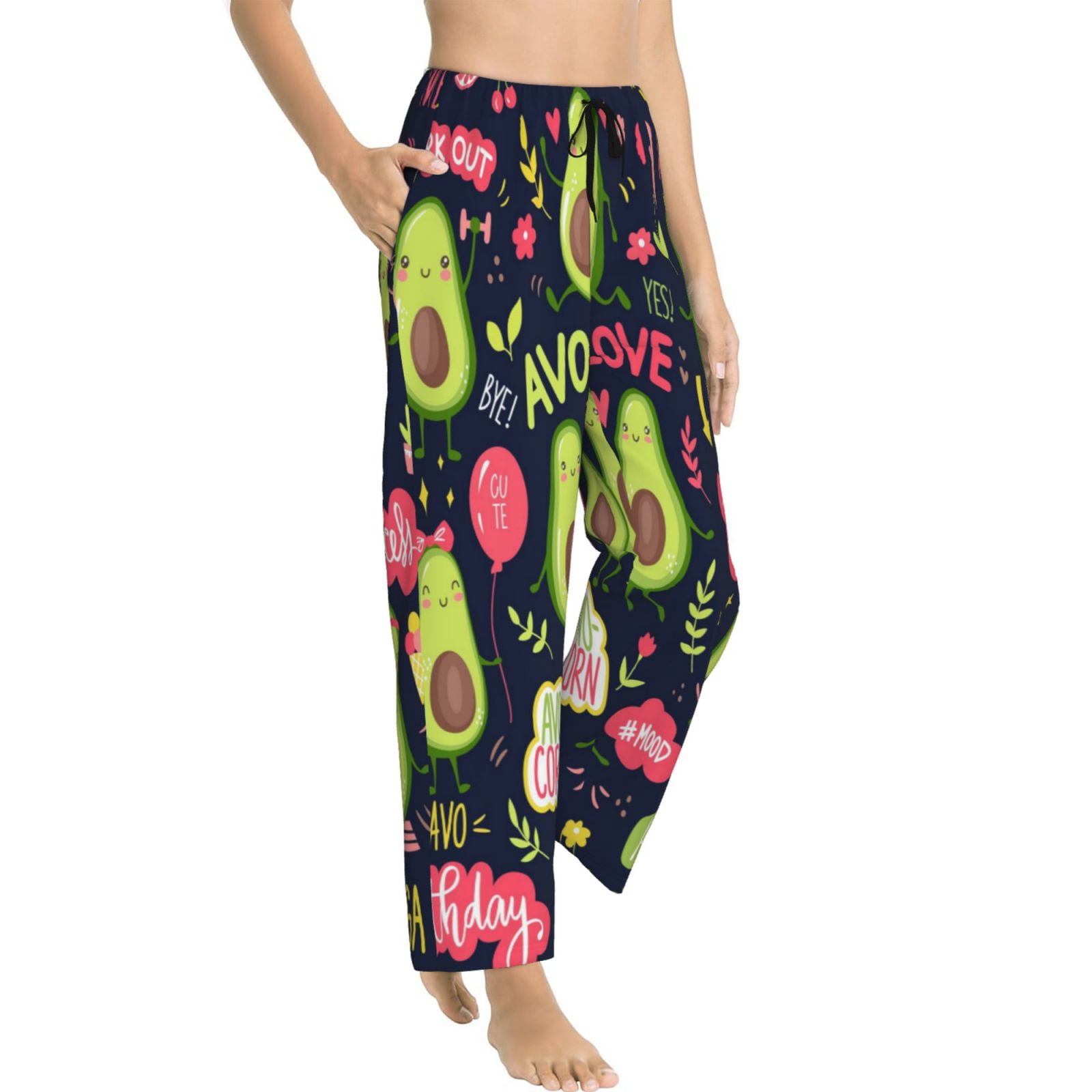 Goofa Avocado Love Printed Soft Pajama Pants for Women, Wide Leg Comfy ...