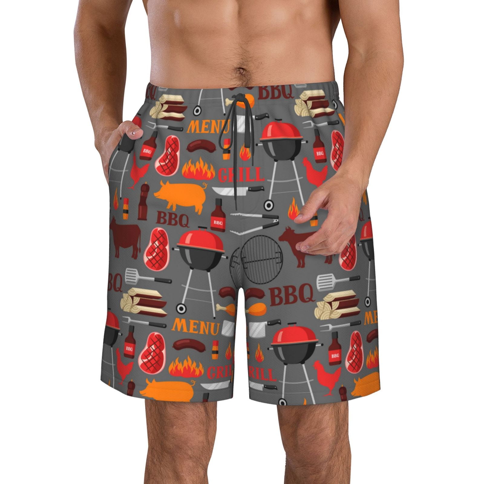 Goofa BBQ Icons Printed Mens Swim Trunks Summer Quick Dry Short Beach ...
