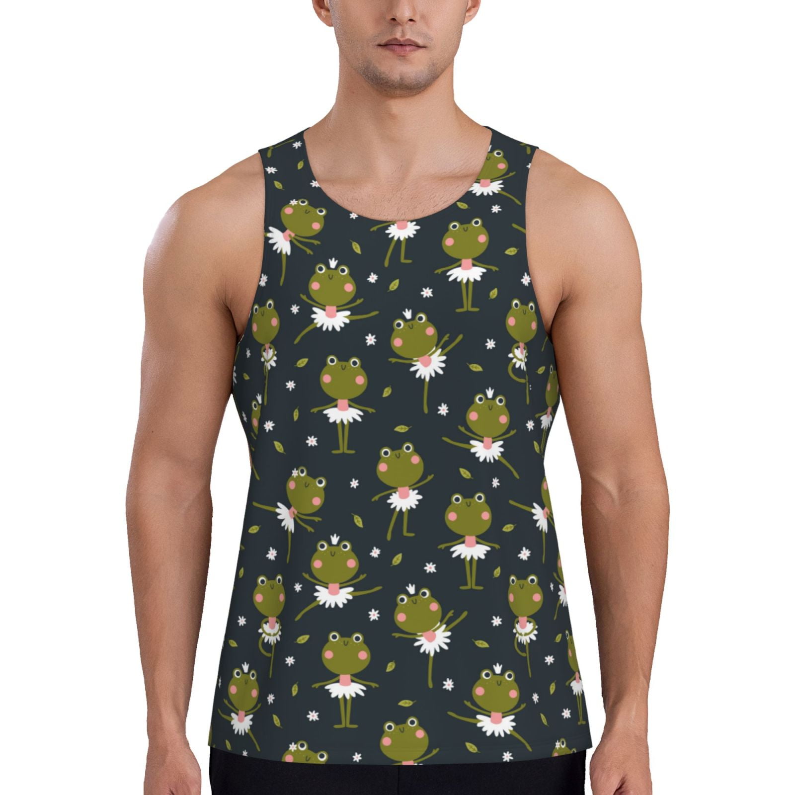 Goofa Ballerina Frogs Pattern Men's Workout Tank Top Slim-Fit Tank ...