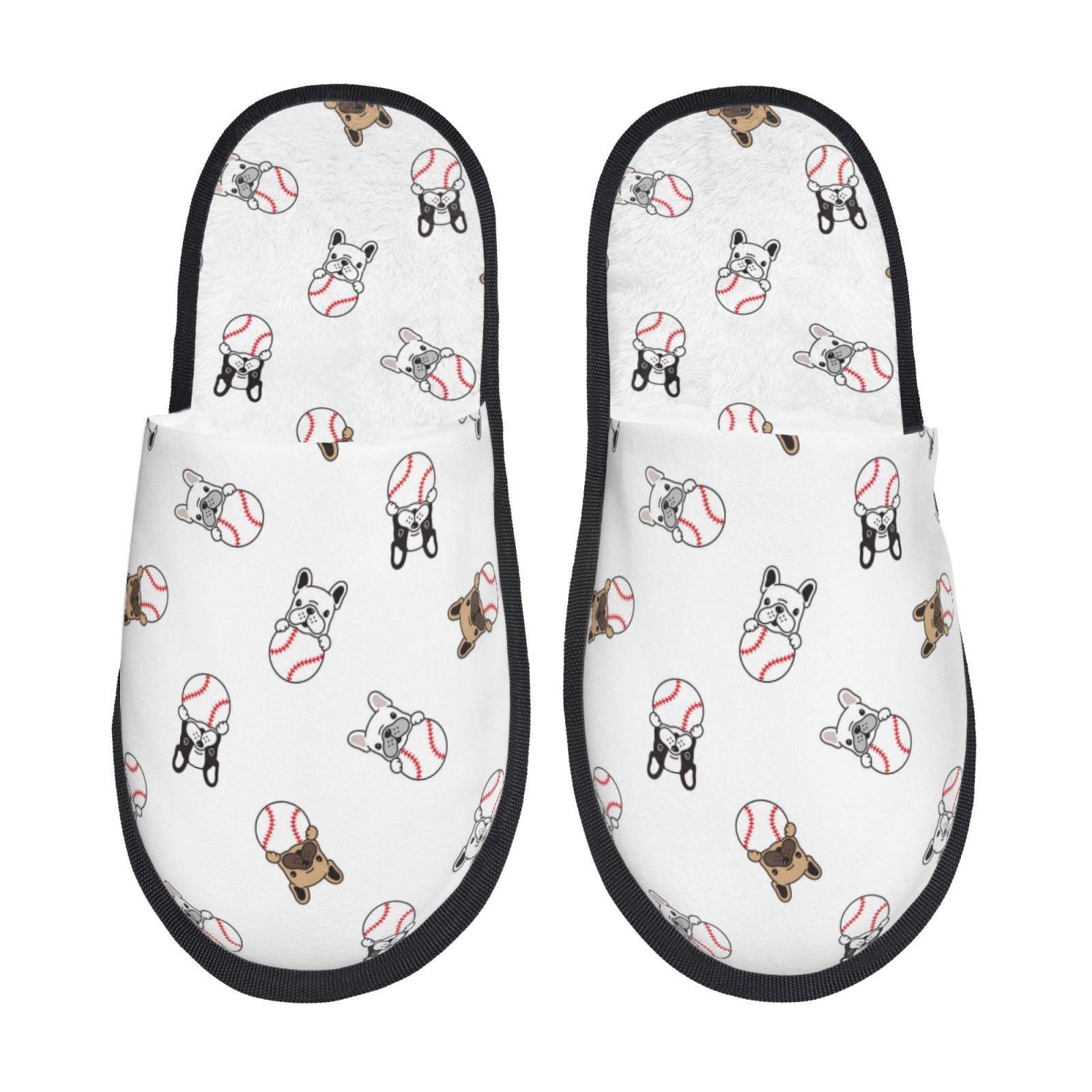 Goofa Bbaseball Dog Pattern Plush Furry Slippers for Men & Women, Cozy ...