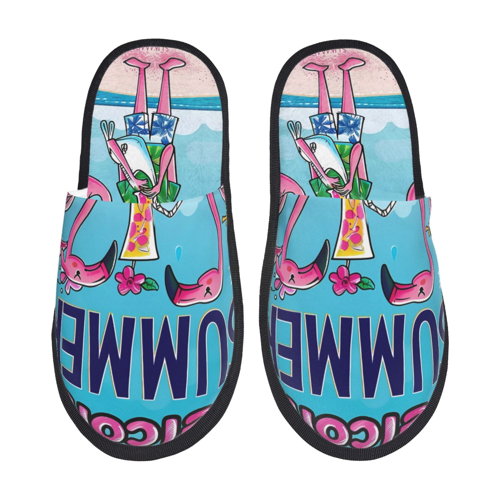 Goofa Beach Flamingo Trio Pattern Plush Furry Slippers for Men & Women ...