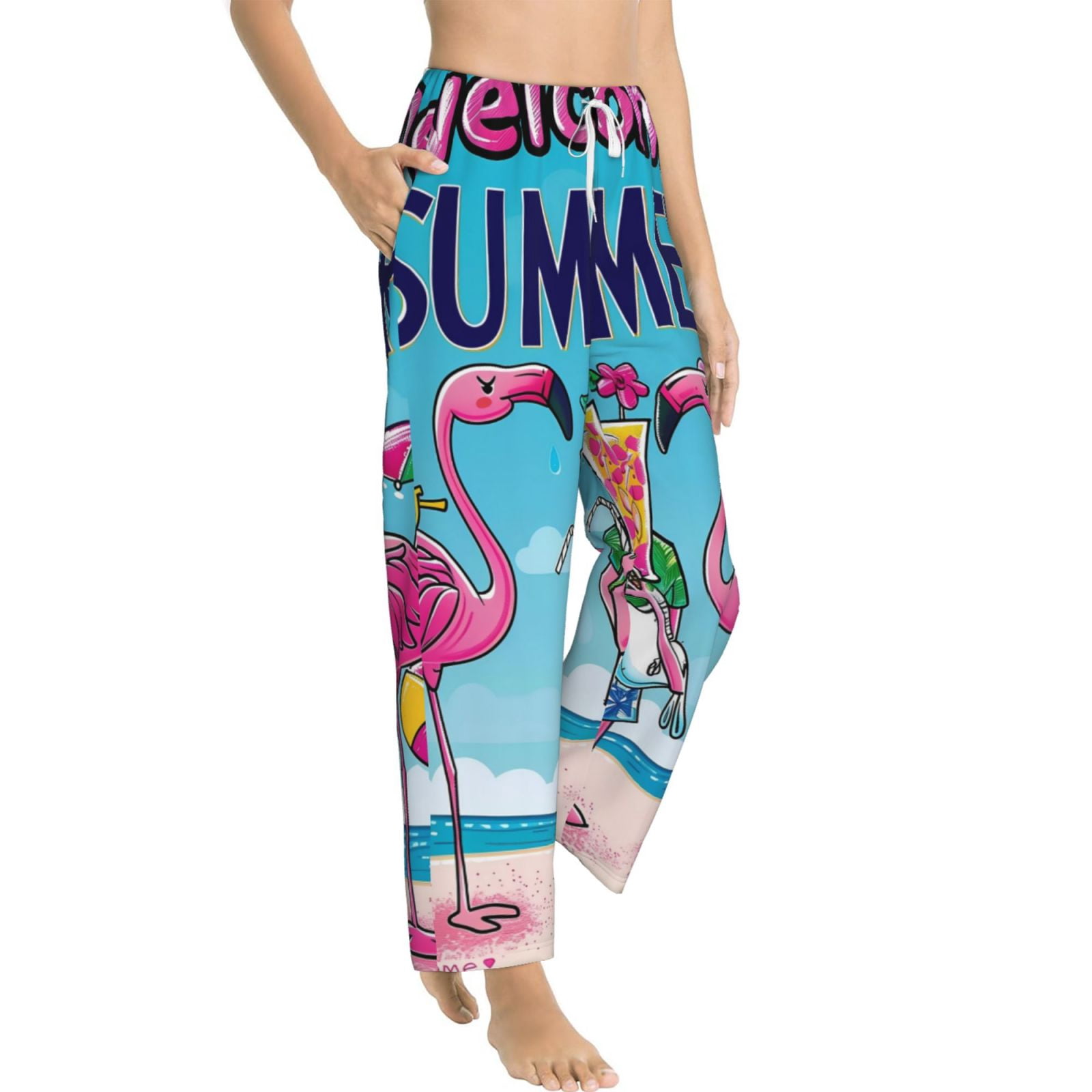 Goofa Beach Flamingo Trio Printed Soft Pajama Pants for Women, Wide Leg ...