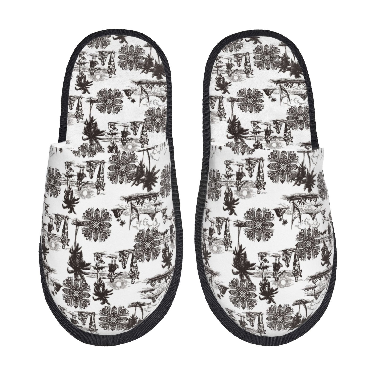 Goofa Beach Pattern Plush Furry Slippers for Men & Women, Cozy Indoor ...