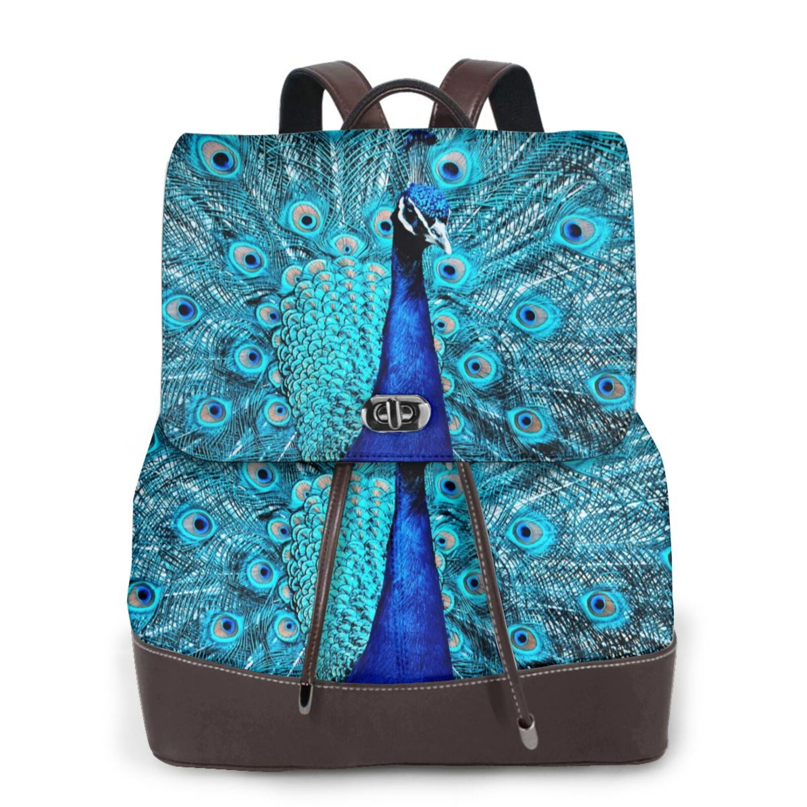 Goofa Beautiful Blue Peacock for Leather Backpack Purse for Women ...