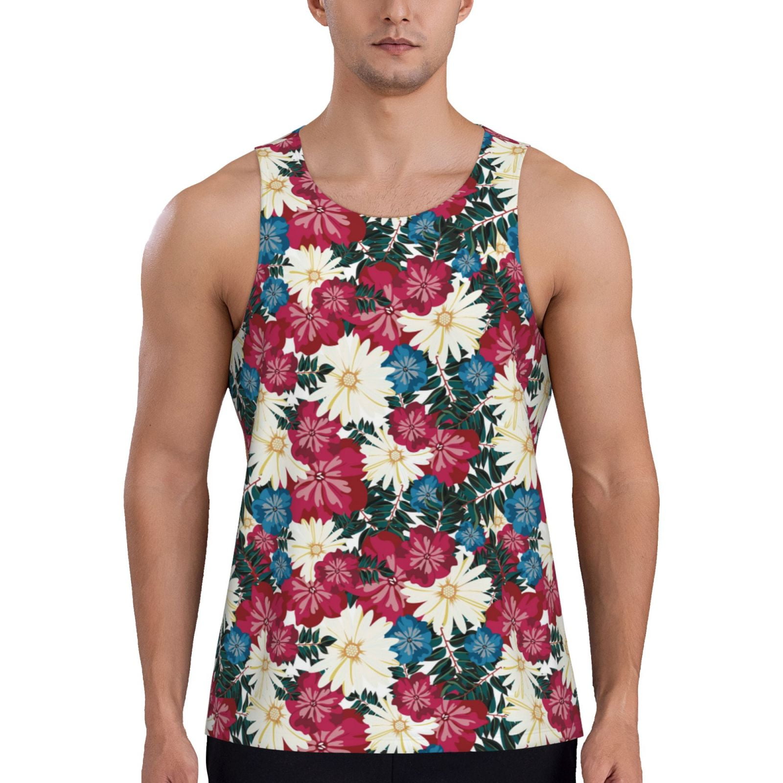 Goofa Beautiful Flower Pattern Men's Workout Tank Top Slim-Fit Tank ...