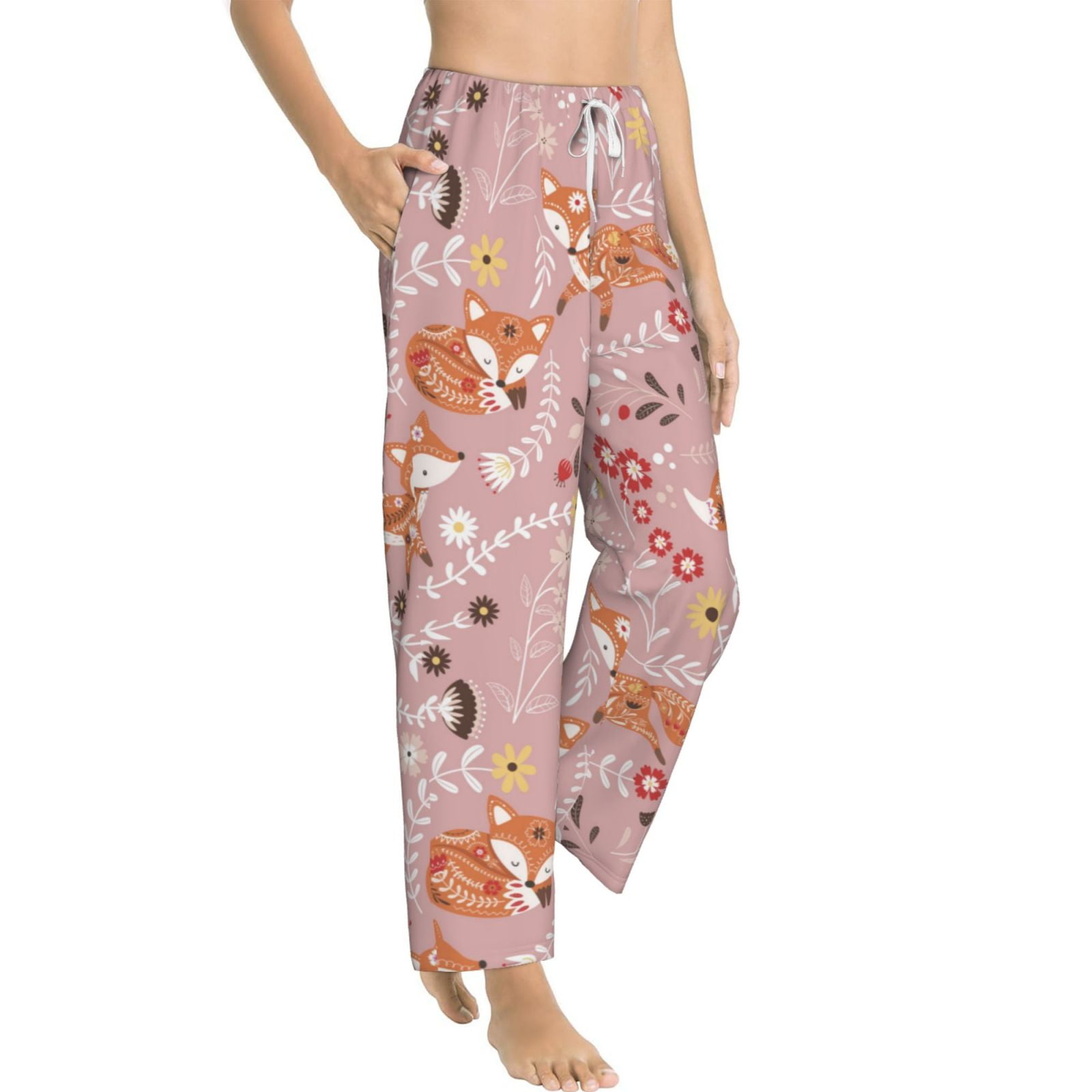 Goofa Beautiful Fox Printed Soft Pajama Pants for Women, Wide Leg Comfy ...