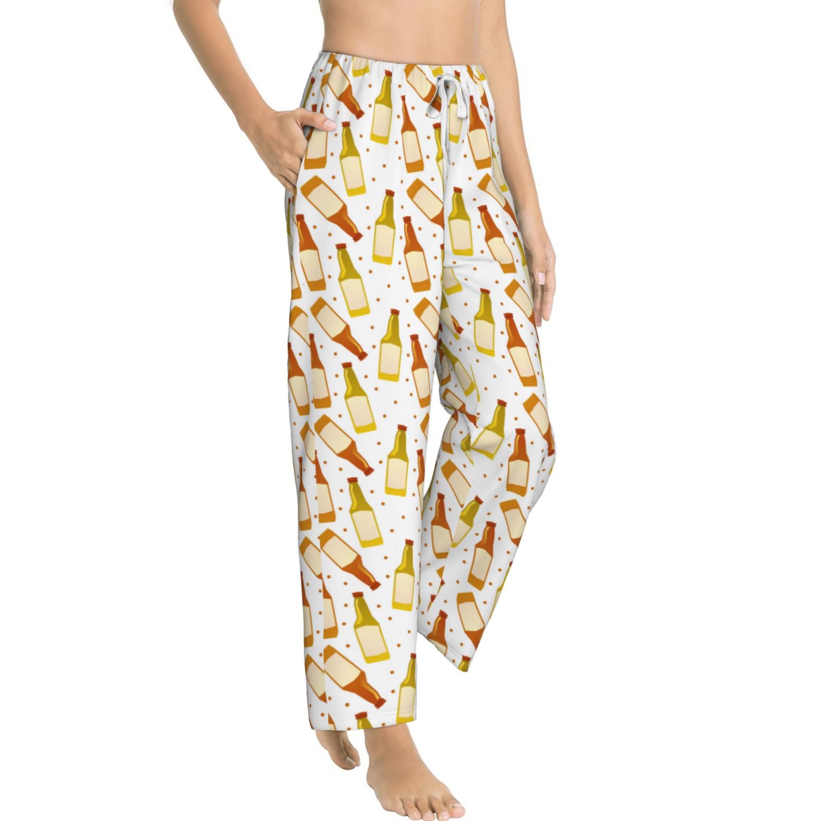 Goofa Beer Bottles Printed Soft Pajama Pants for Women, Wide Leg Comfy ...