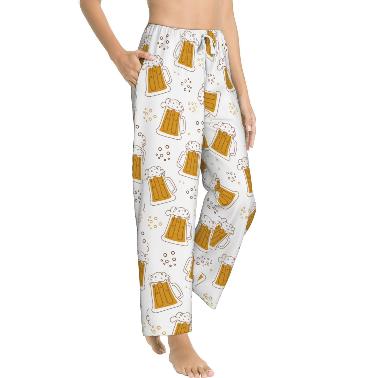 Goofa Beer Printed Soft Pajama Pants for Women, Wide Leg Comfy Casual ...
