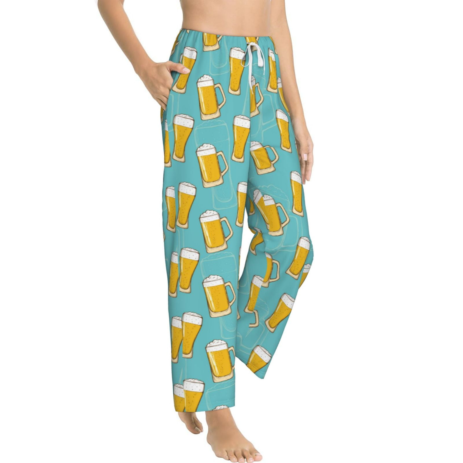 Goofa Beer Printed Soft Pajama Pants for Women, Wide Leg Comfy Casual ...