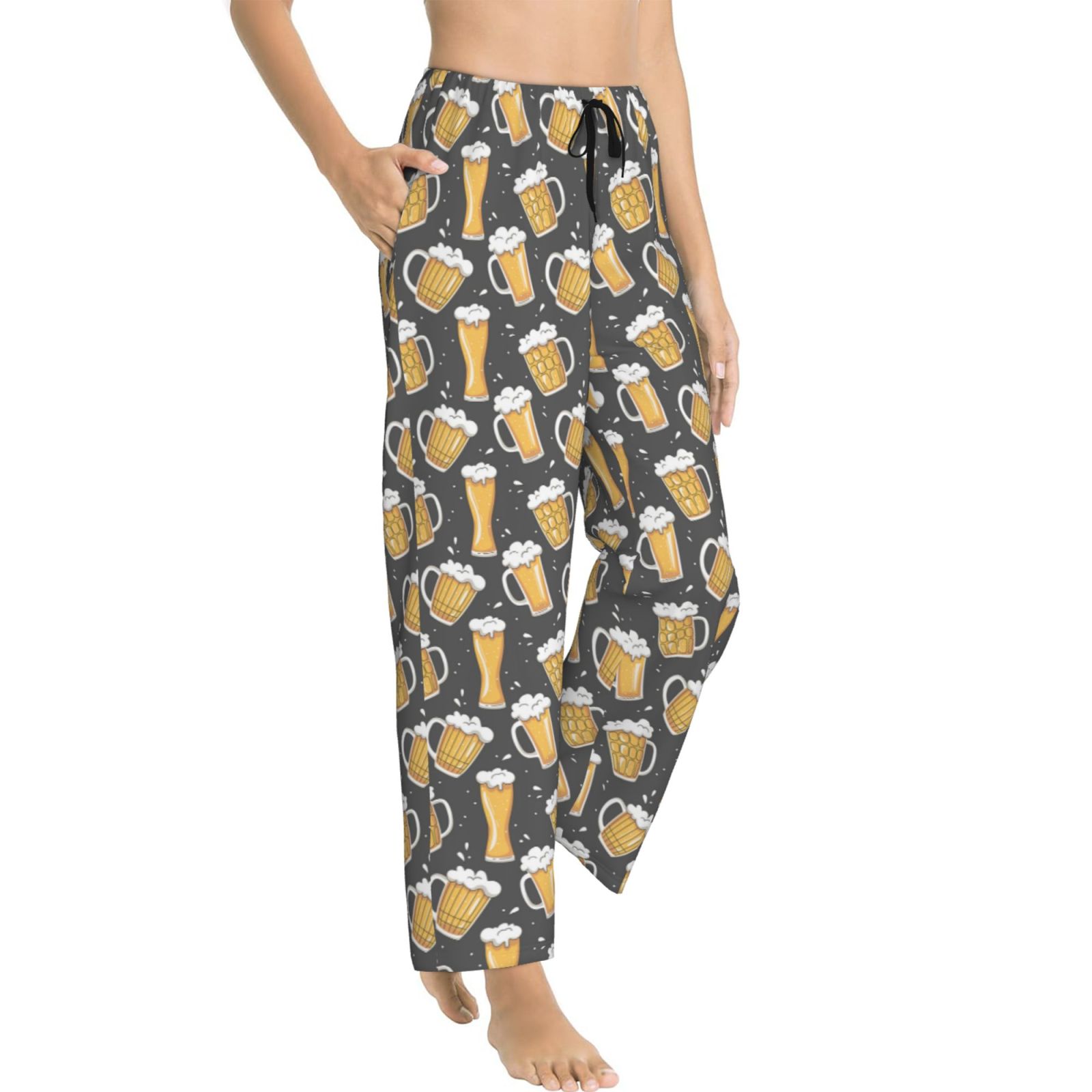 Goofa Beer2 Printed Soft Pajama Pants for Women, Wide Leg Comfy Casual ...