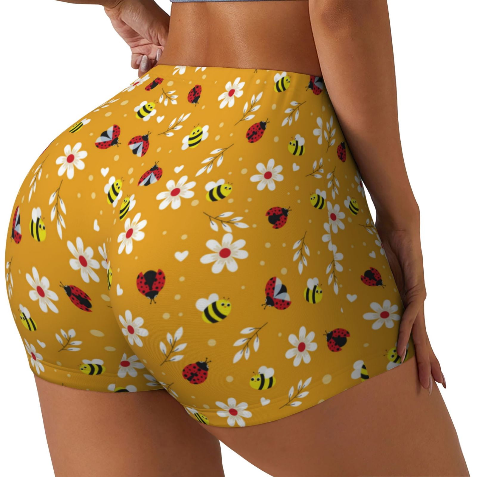 Goofa Bees And Ladybug Printed Workout Shorts Women Seamless Scrunch ...