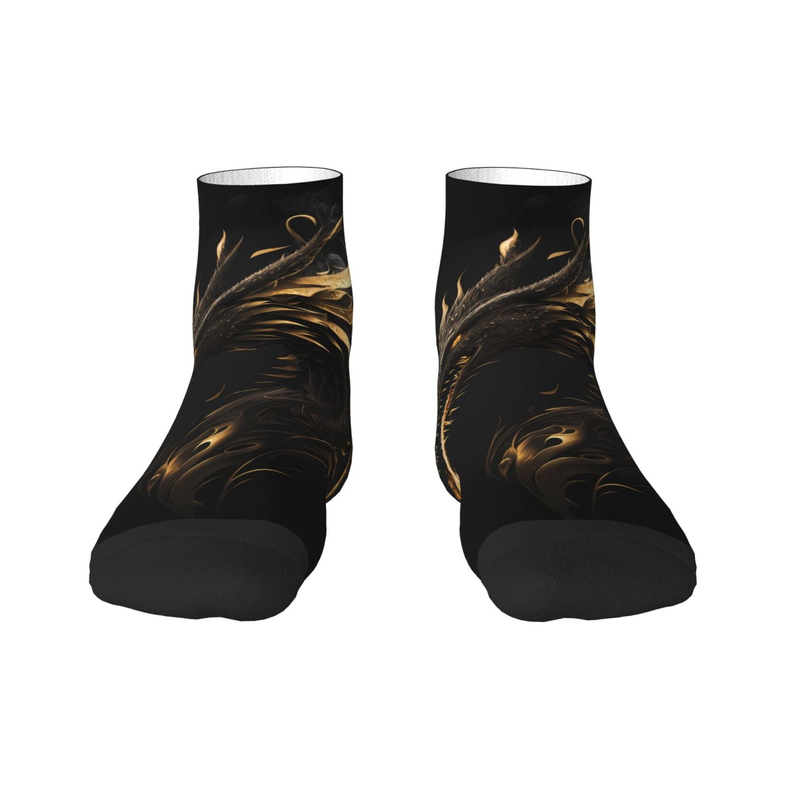 Goofa Black And Gold Fire Dragon Pattern Non Slip Socks with Grips for ...