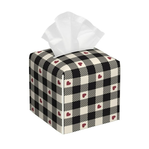 Goofa Black Plaid Heart Tissue Box Cover PVC Leather Tissue Holder ...