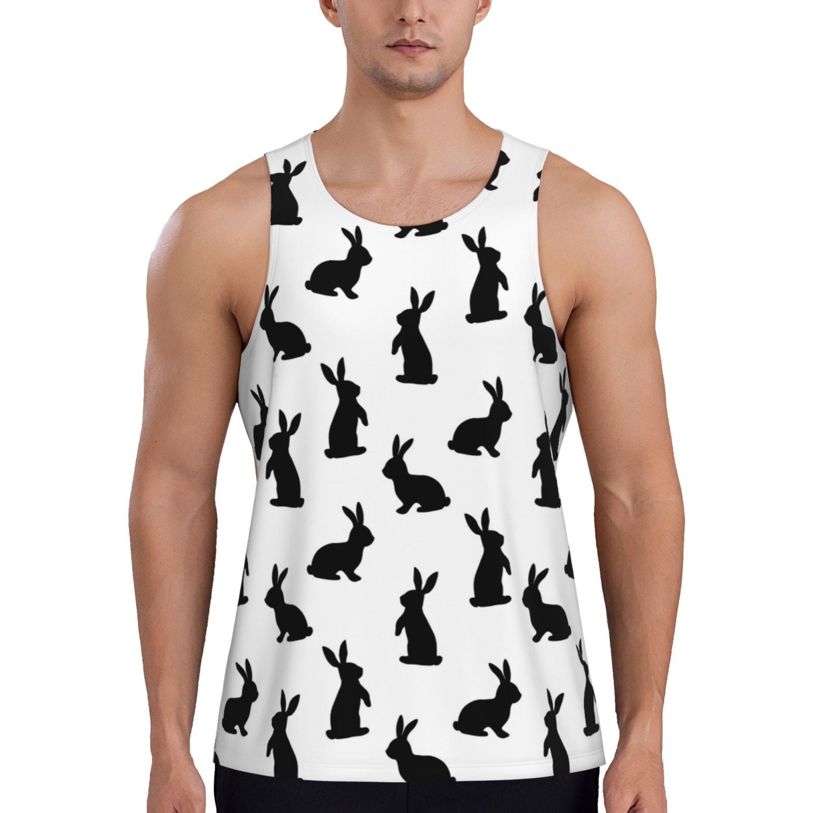 Goofa Black Rabbit Pattern Men's Workout Tank Top Slim-Fit Tank Quick ...