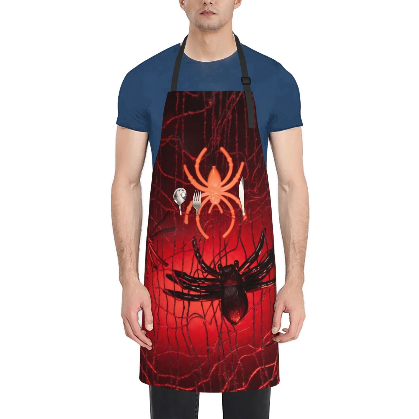 Goofa Black Spider Web With Spiders Printed Waterproof Apron 33" Chef ...