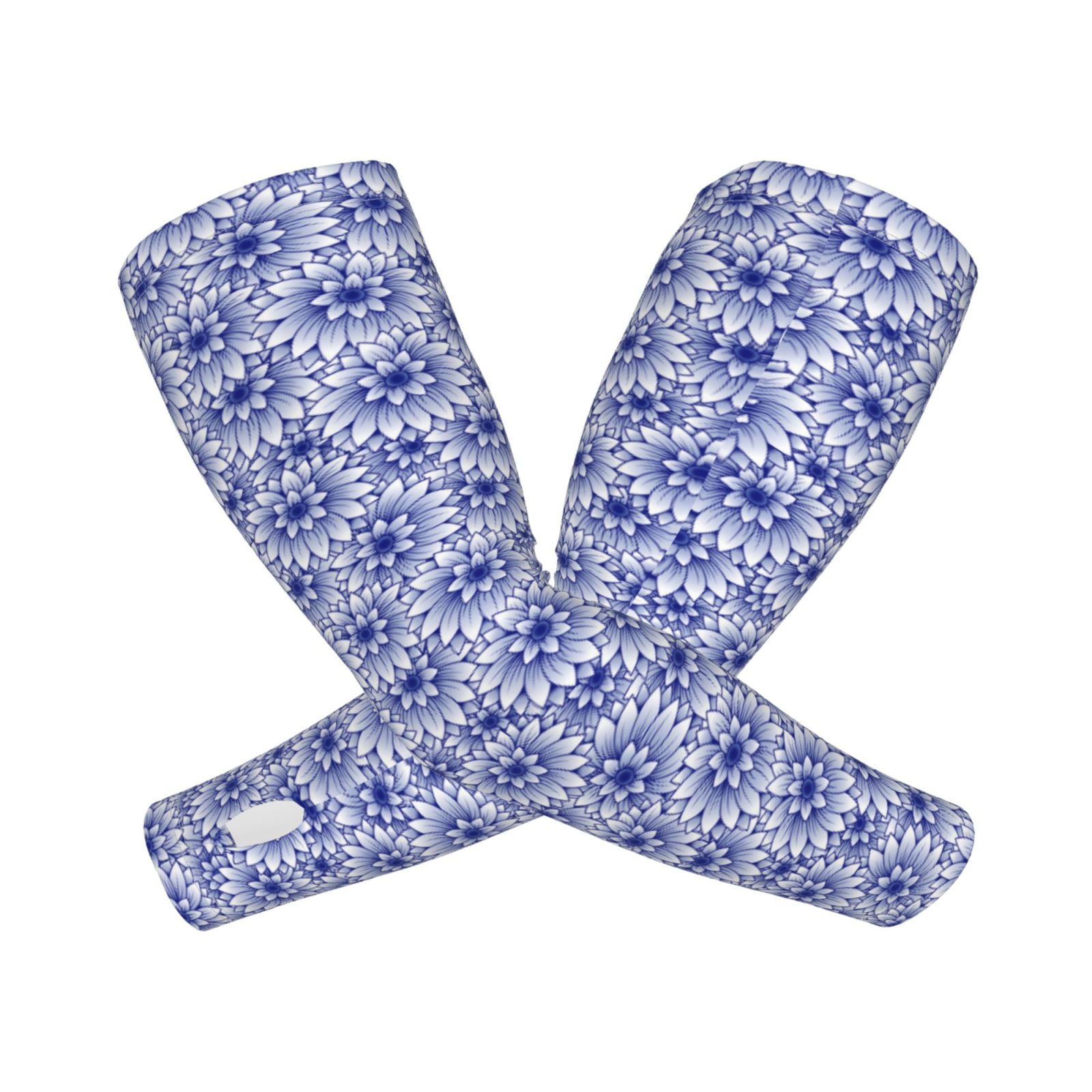 Goofa Blue And White Flowers Pattern UV Sun Protection Arm Sleeves, UPF ...