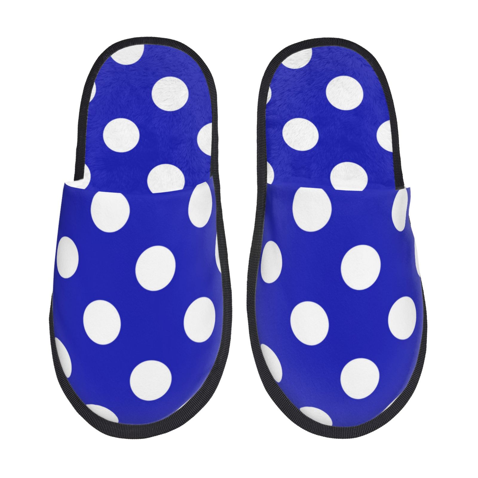 Goofa Blue And White Polka Dot Pattern Plush Furry Slippers for Men ...