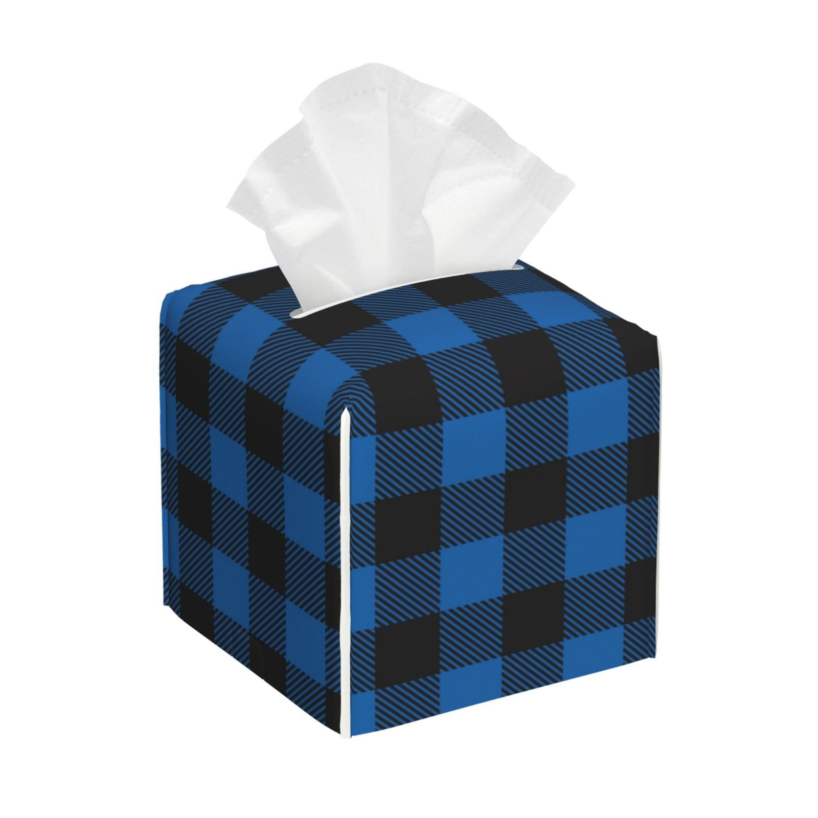 Goofa Blue Black Plaid Tissue Box Cover PVC Leather Tissue Holder ...