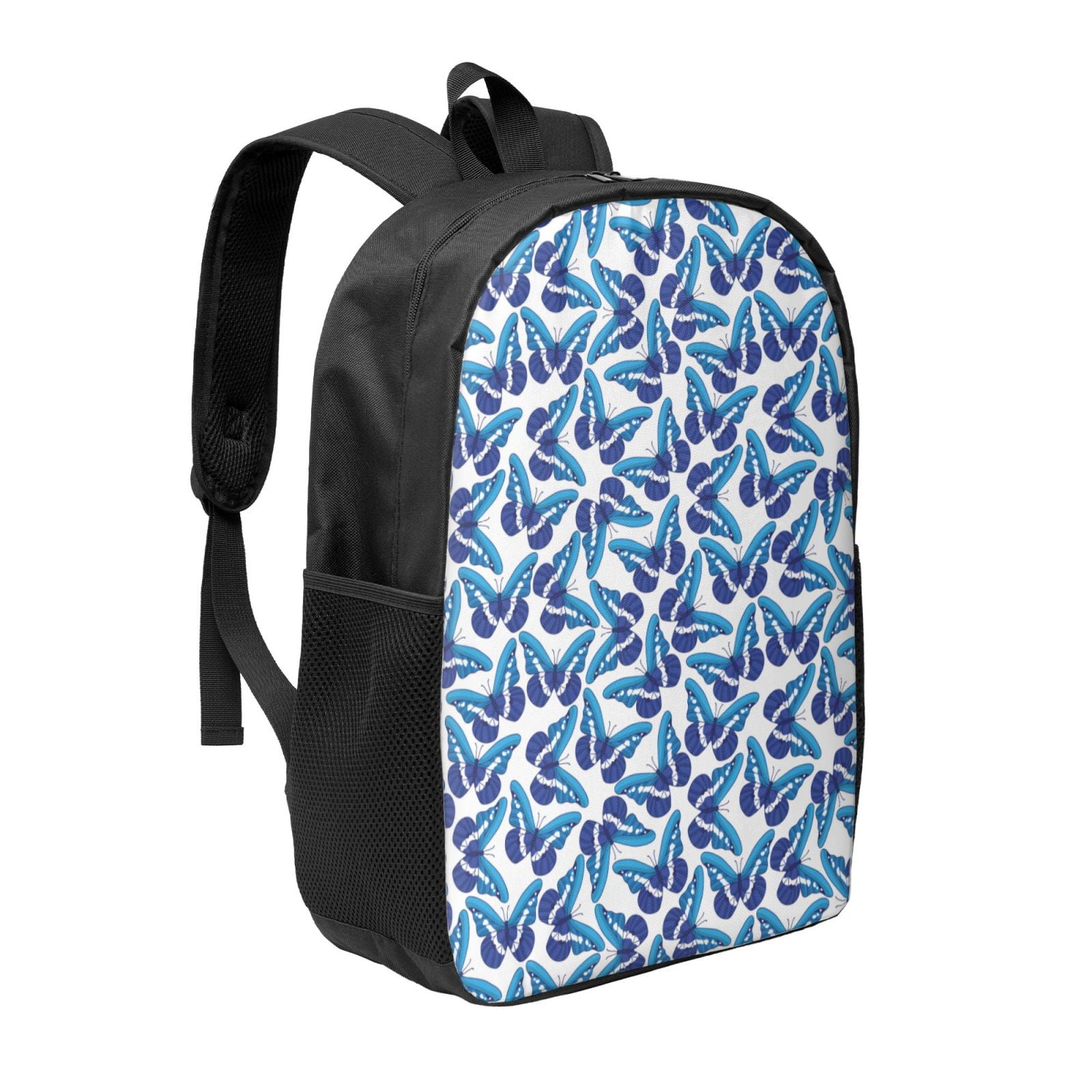 Goofa Blue Butterflies Pattern 17in Student Backpack - School, Travel ...