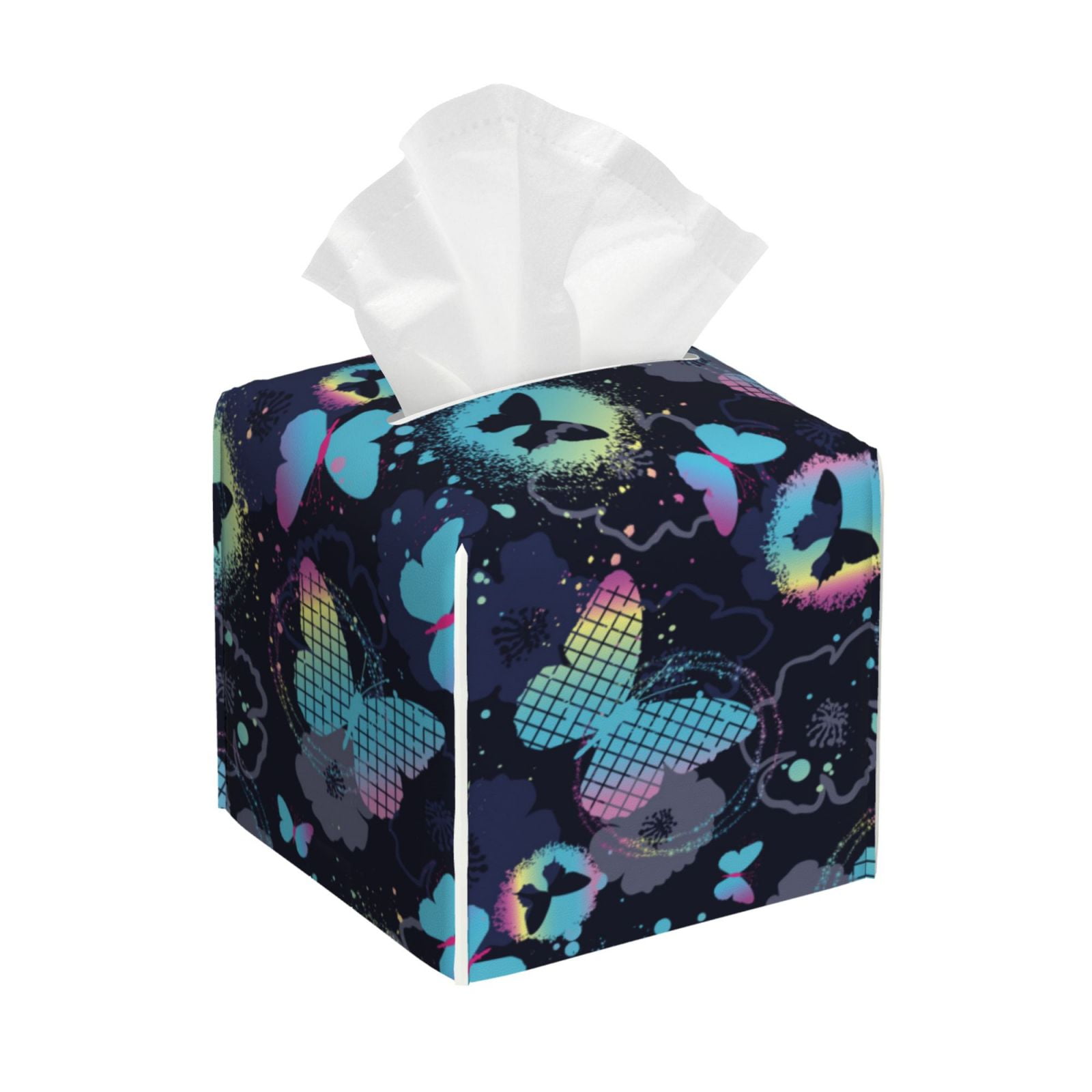 Goofa Blue Butterfly Tissue Box Cover PVC Leather Tissue Holder Square ...