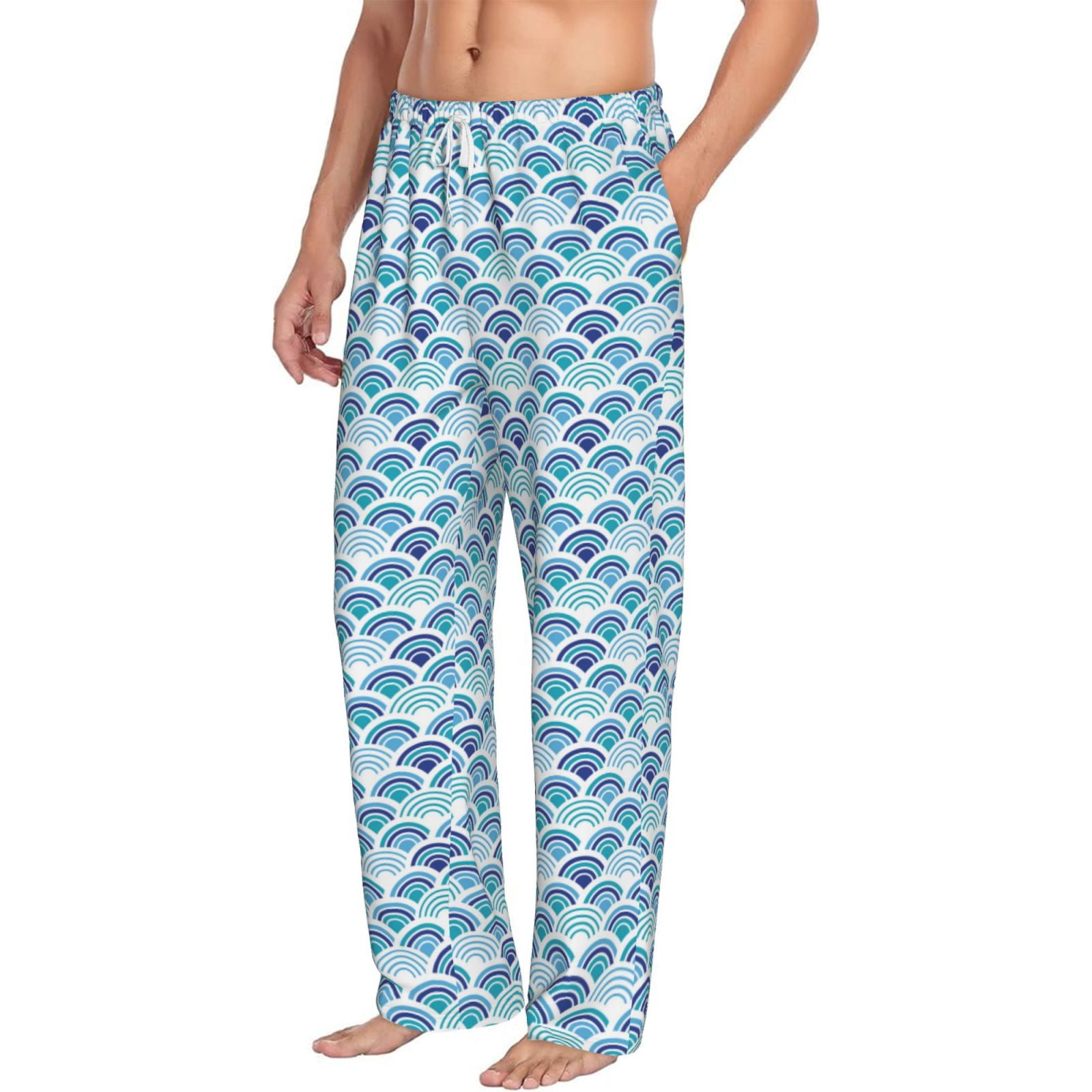 Goofa Blue Fish Scale Texture Printed Soft Pajama Pants for Men, Wide ...