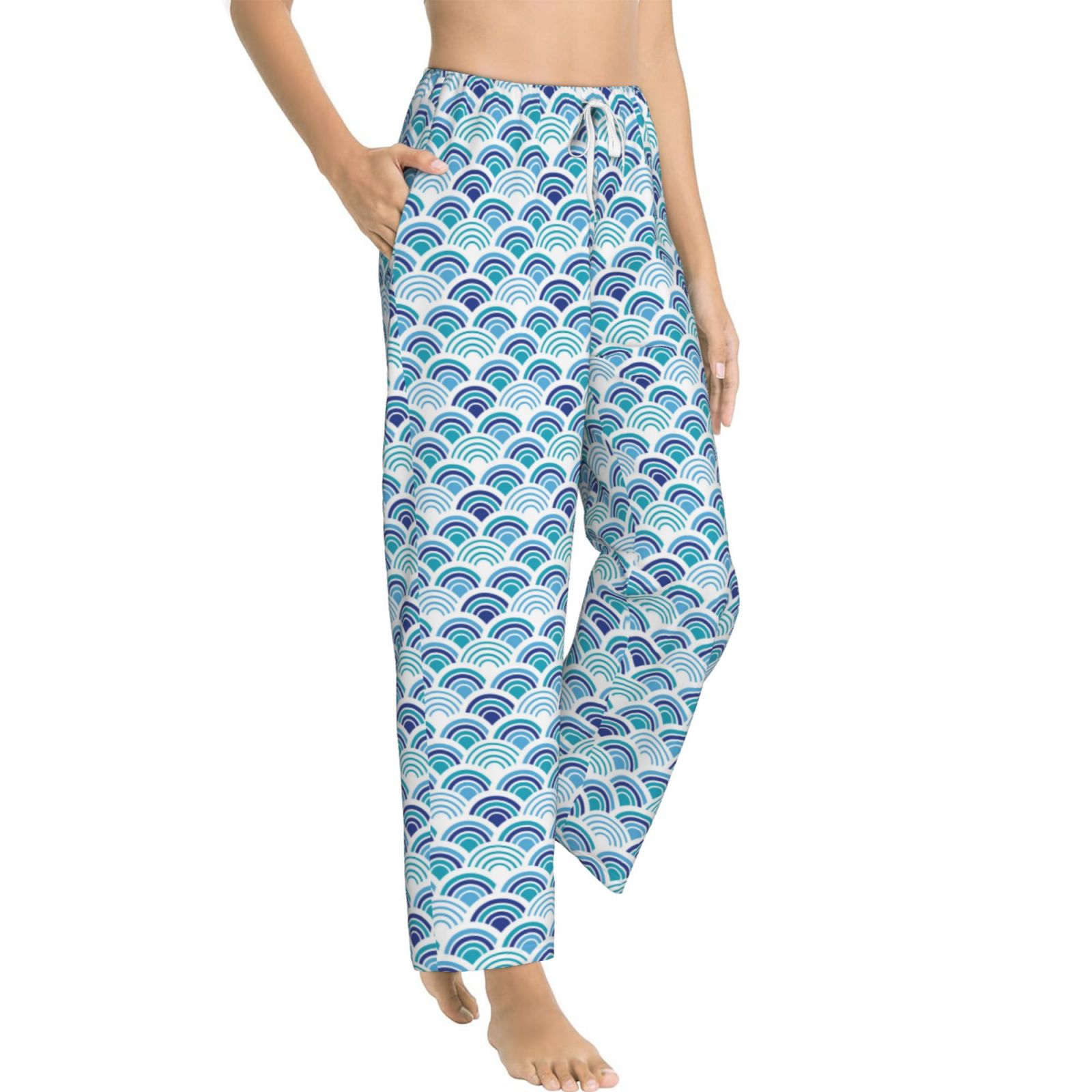 Goofa Blue Fish Scale Texture Printed Soft Pajama Pants for Women, Wide ...