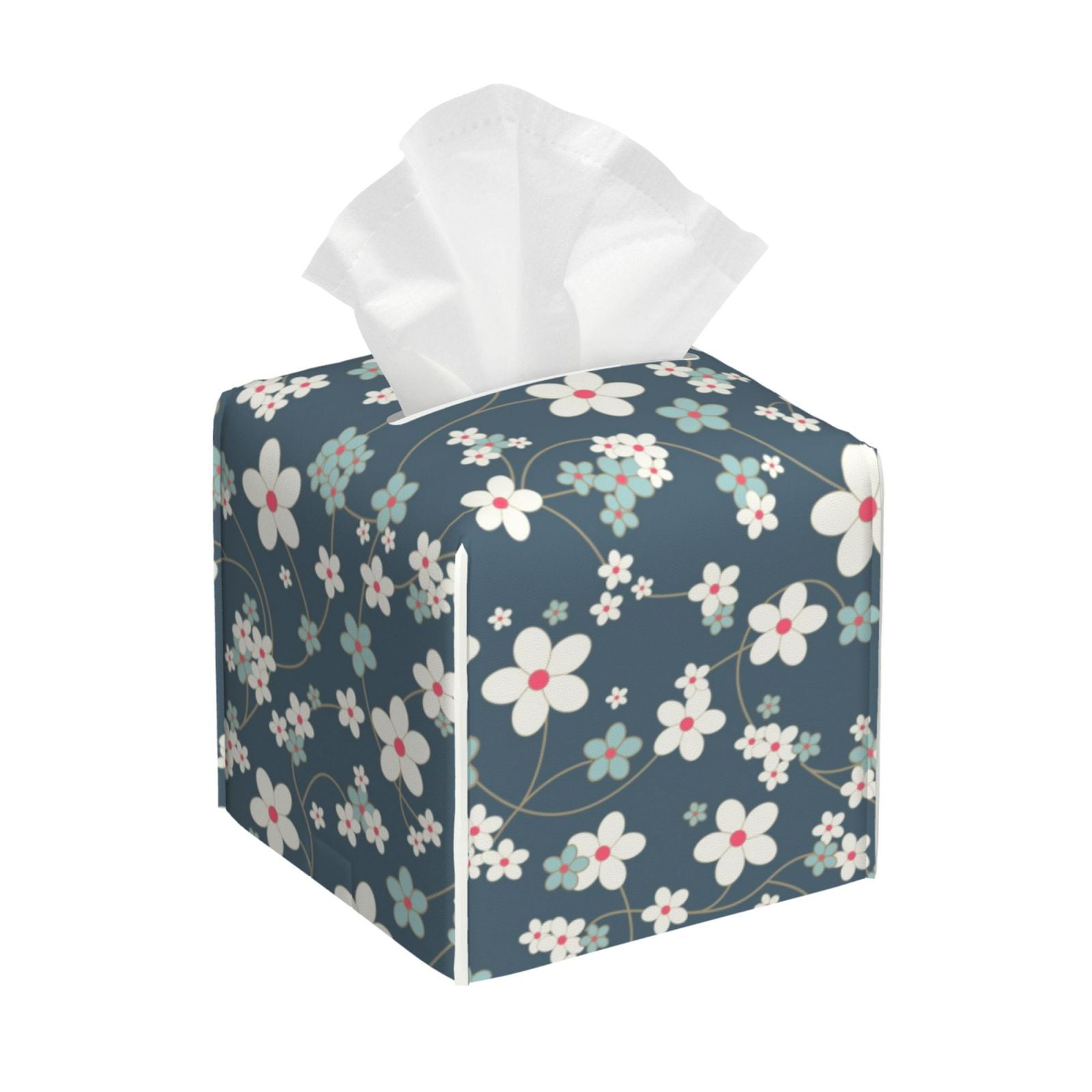 Goofa Blue Flower Tissue Box Cover PVC Leather Tissue Holder Square ...