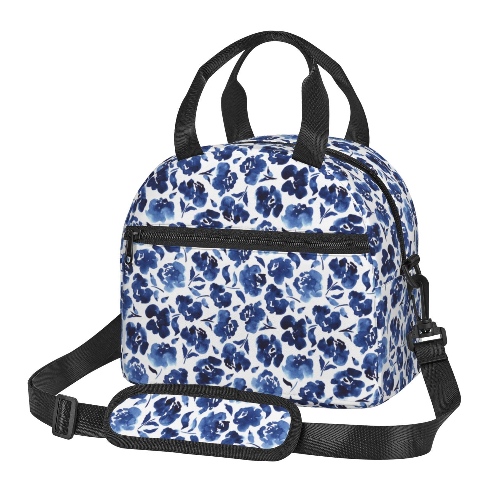 Goofa Blue Ink Flowers Pattern Lunch Bag ,Insulated Lunch Box, Small ...