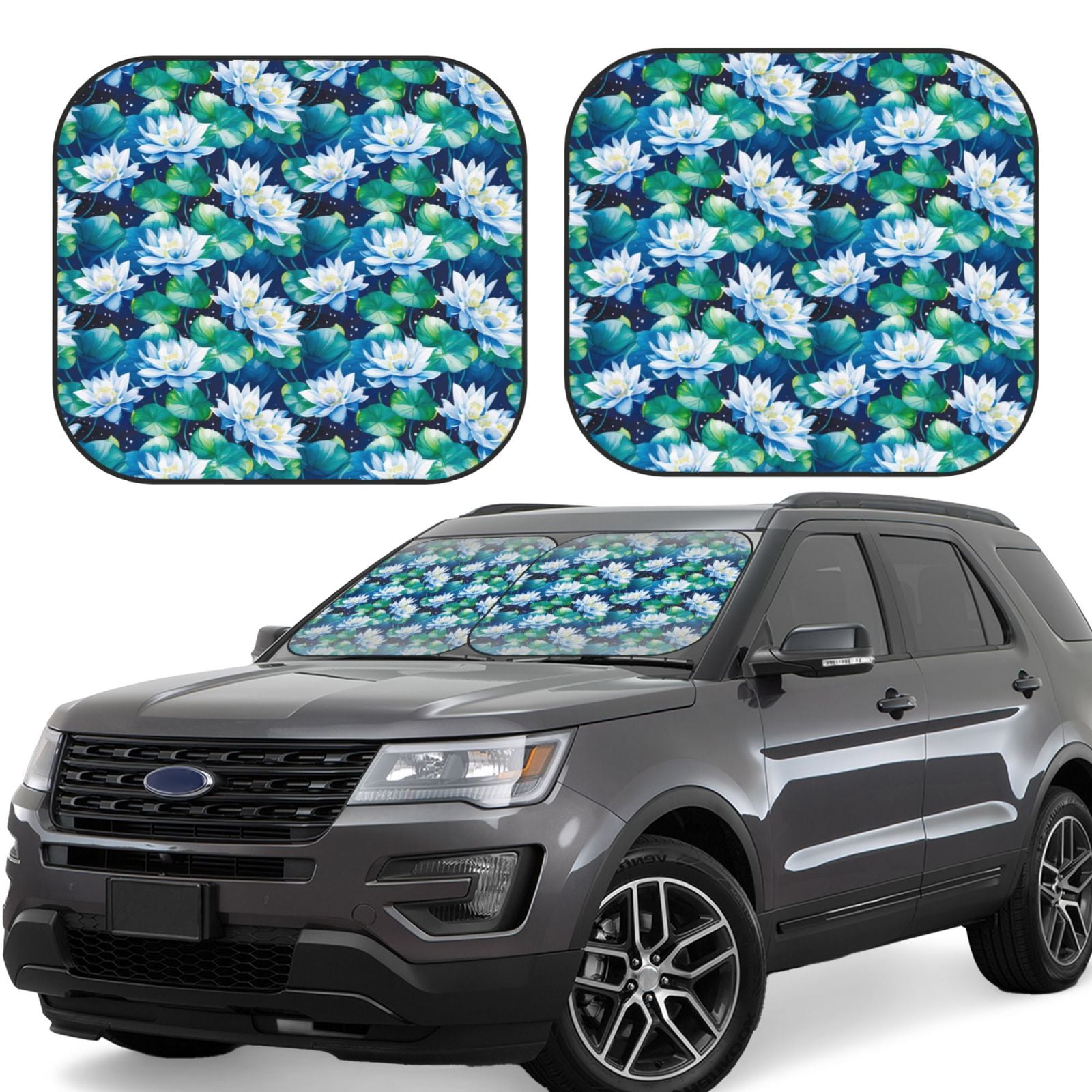 Goofa Blue Lotus Flower Pattern 2 Piece Car Windshield Sun Shade ...