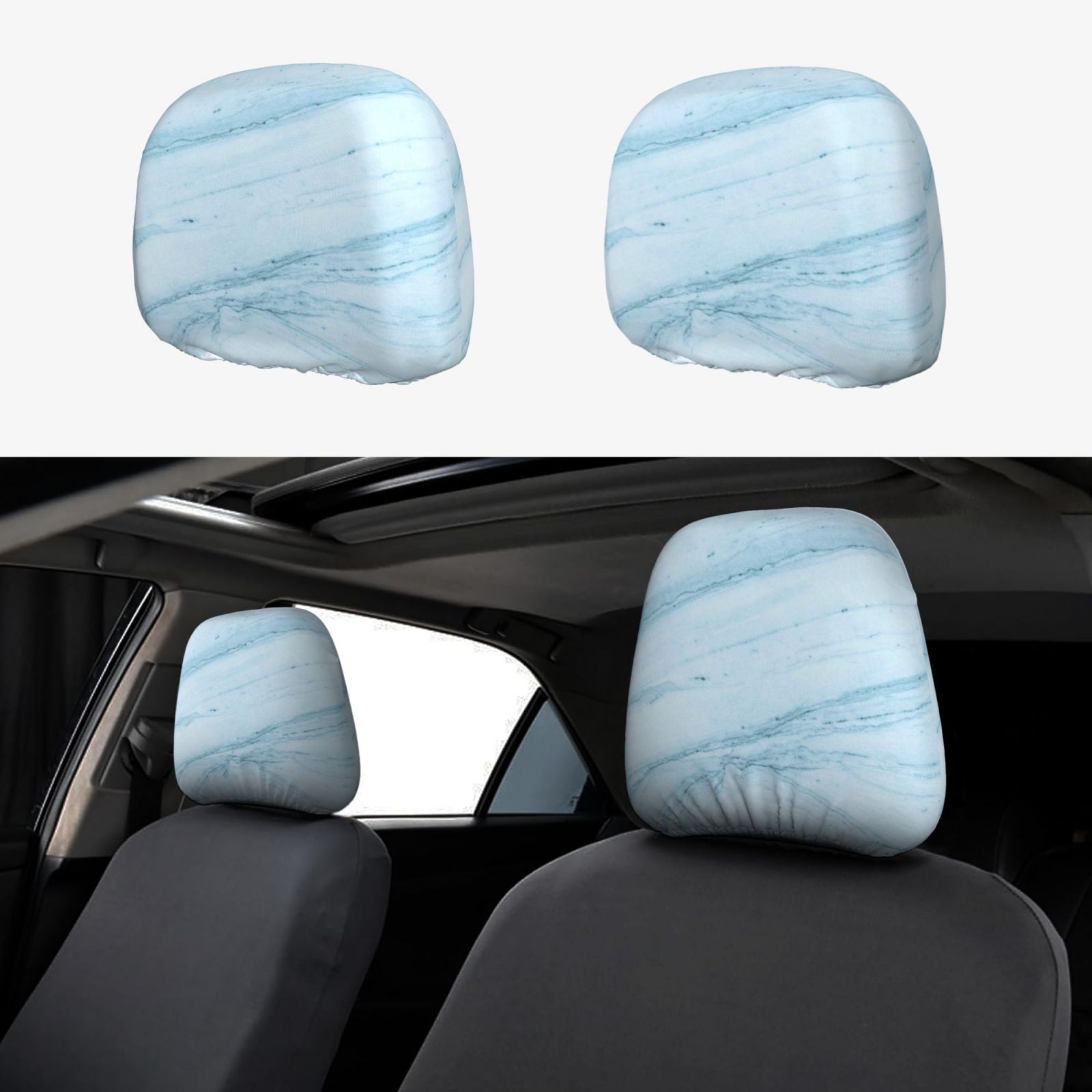 Goofa Blue Marble Pattern 2 PCS Car Headrest Cover, Headrest Protector ...