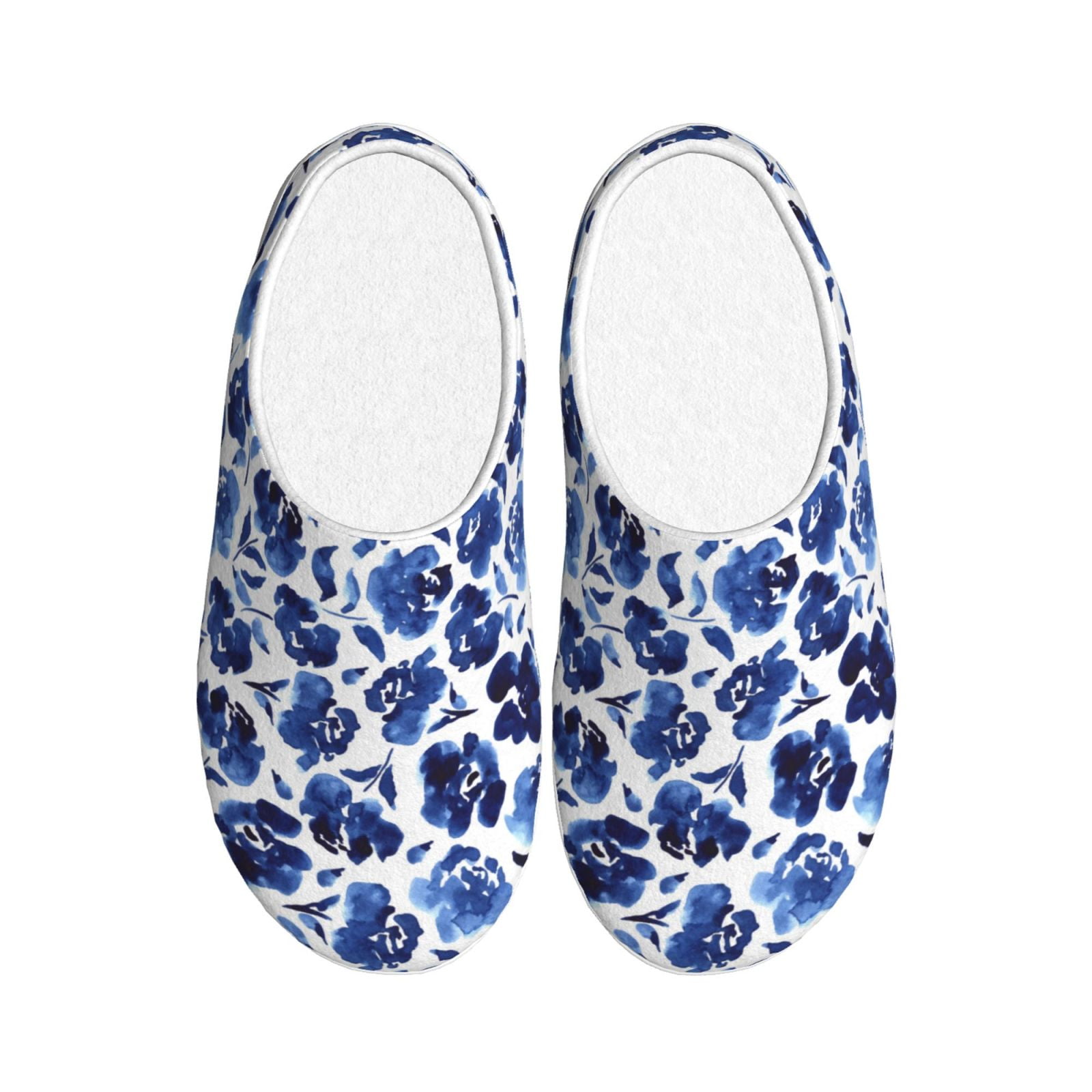 Goofa Blue Roses Print Womens Mens Cotton Lightweight House Slippers ...