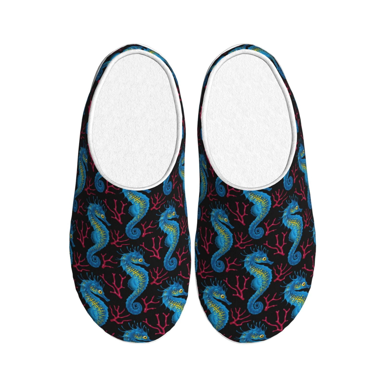 Goofa Blue Seahorse Print Womens Mens Cotton Lightweight House Slippers ...