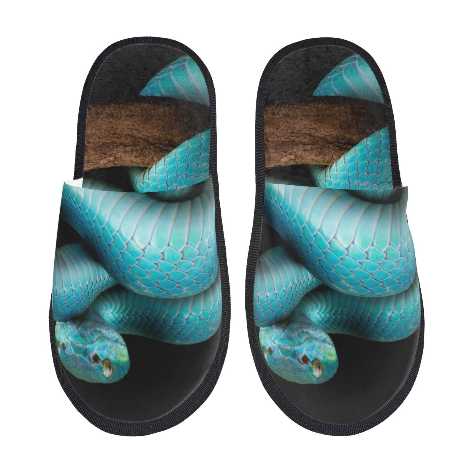 Goofa Blue Viper Snake Pattern Plush Furry Slippers for Men & Women ...