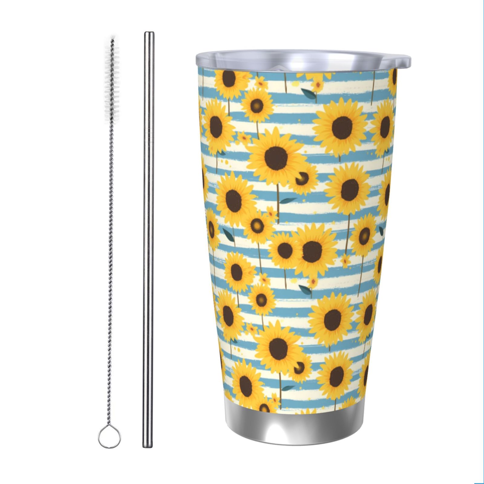 Goofa Blue White Striped Sunflower A for 20 oz Skinny Tumbler Stainless ...