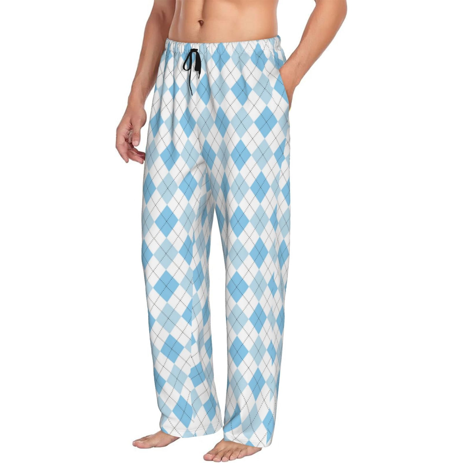 Goofa Blue and White Squares Printed Soft Pajama Pants for Men, Wide ...