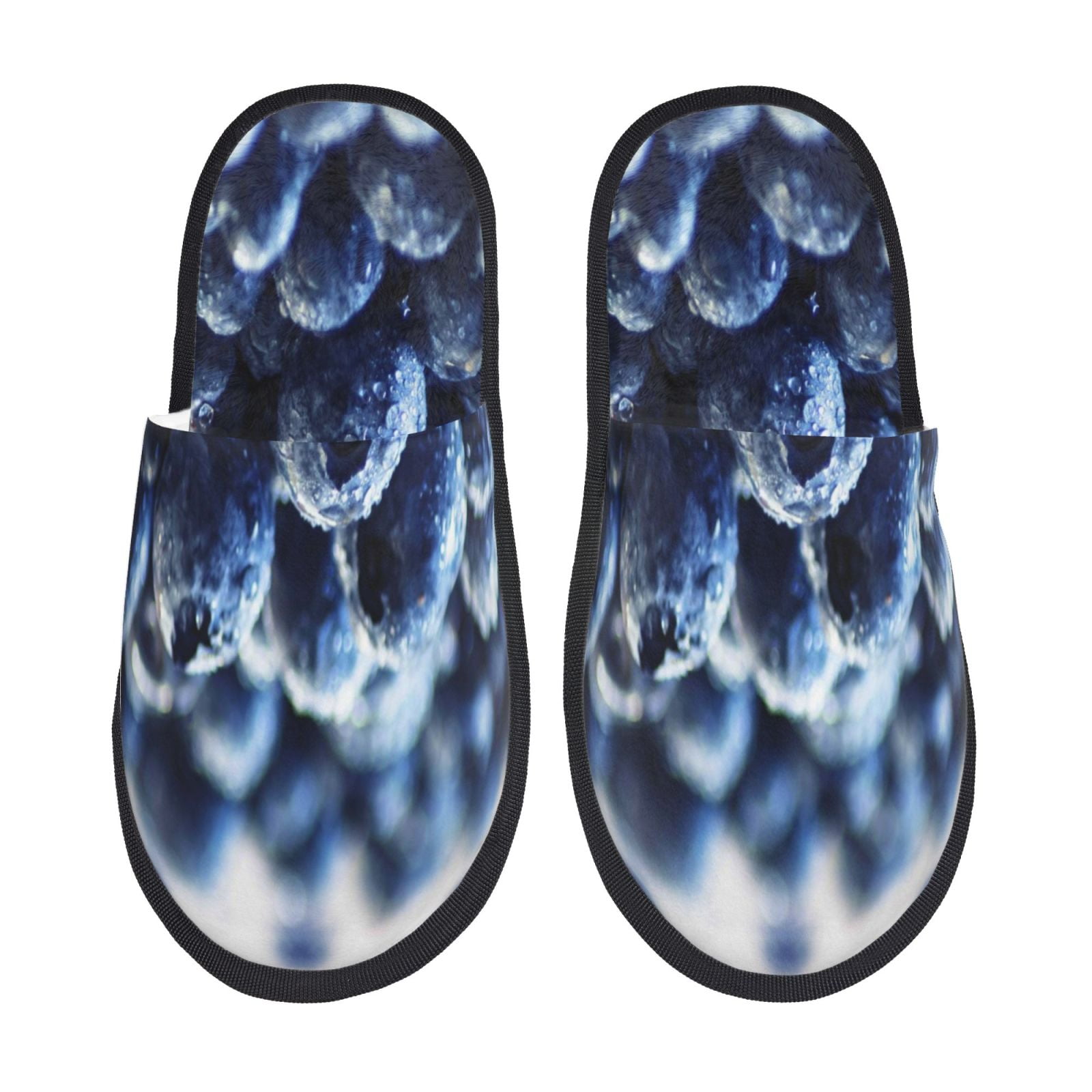 Goofa Blueberry Pattern Plush Furry Slippers for Men & Women, Cozy ...