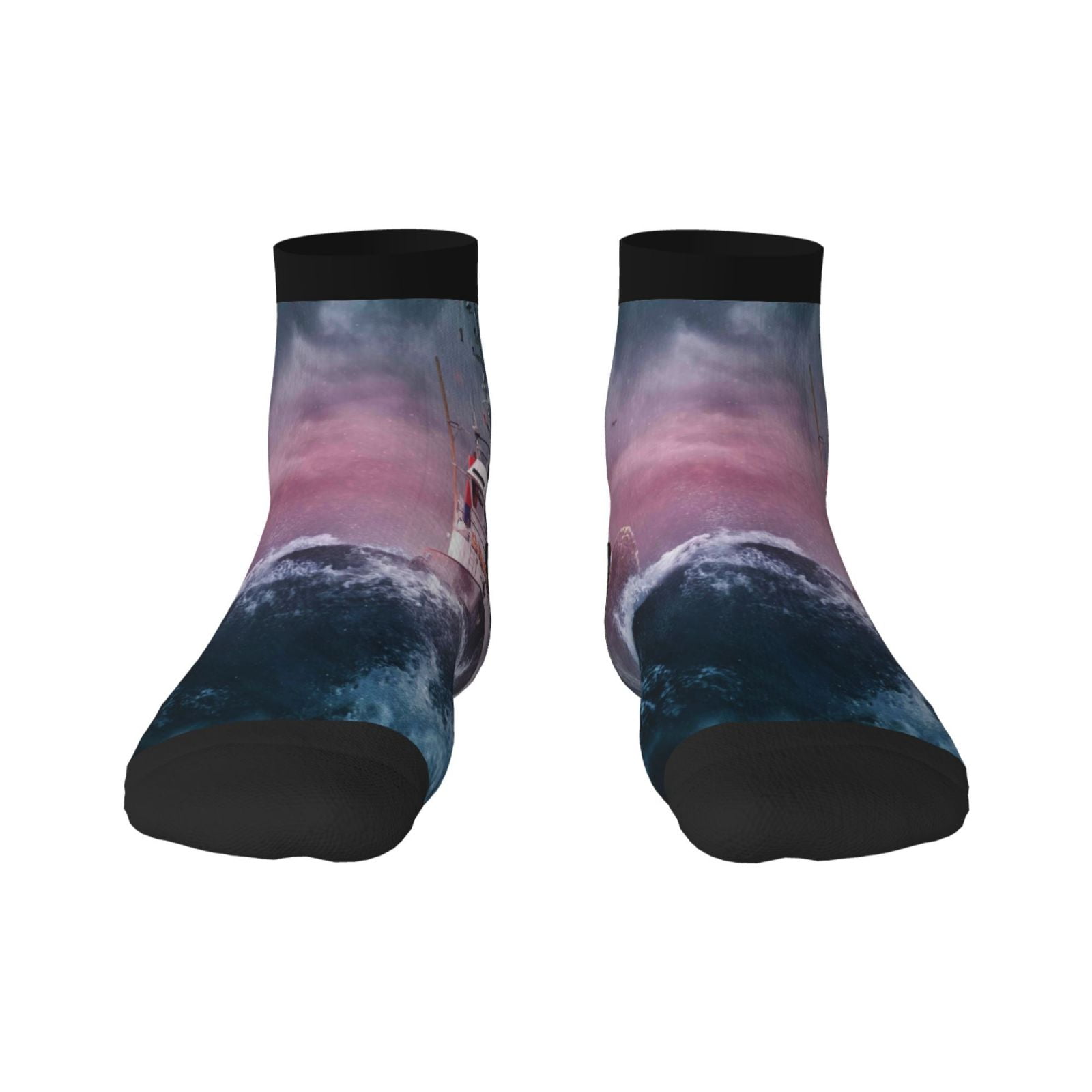 Goofa Boat Lighthouse Storm Waves Pattern Non Slip Socks with Grips for ...